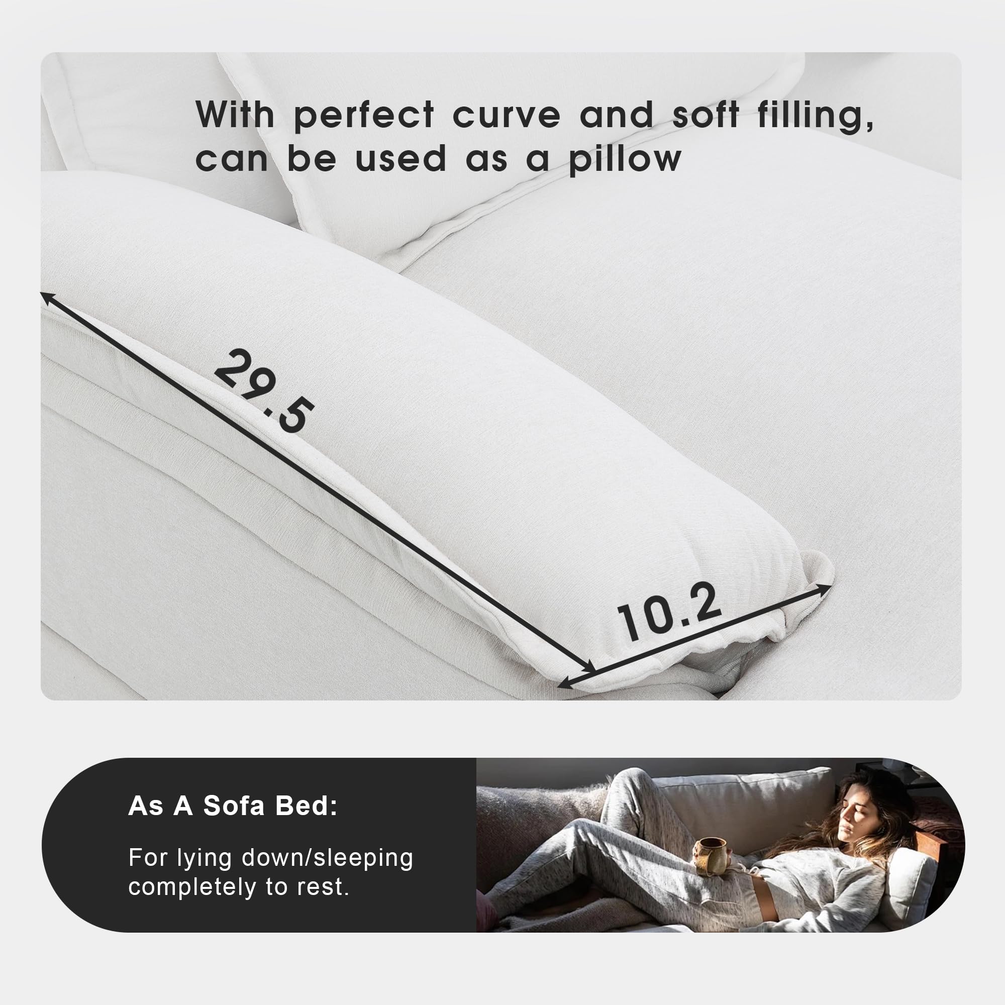 ONEMMLION U Shape Sectional Sofa Cloud Couch for Living Room, 110" Upholstery Comfy Modular Sofa, 4 Seat Chenille Modern Sleeper Sofa with Double Chaise & Memory Foam,White