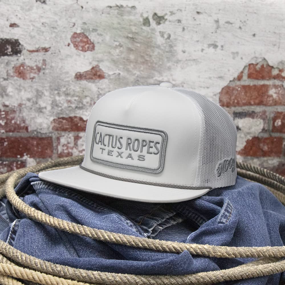 HOOEY CR086 (WSL) Adjustable White and Silver Snapback Trucker Cap w/Cactus Ropes Logo