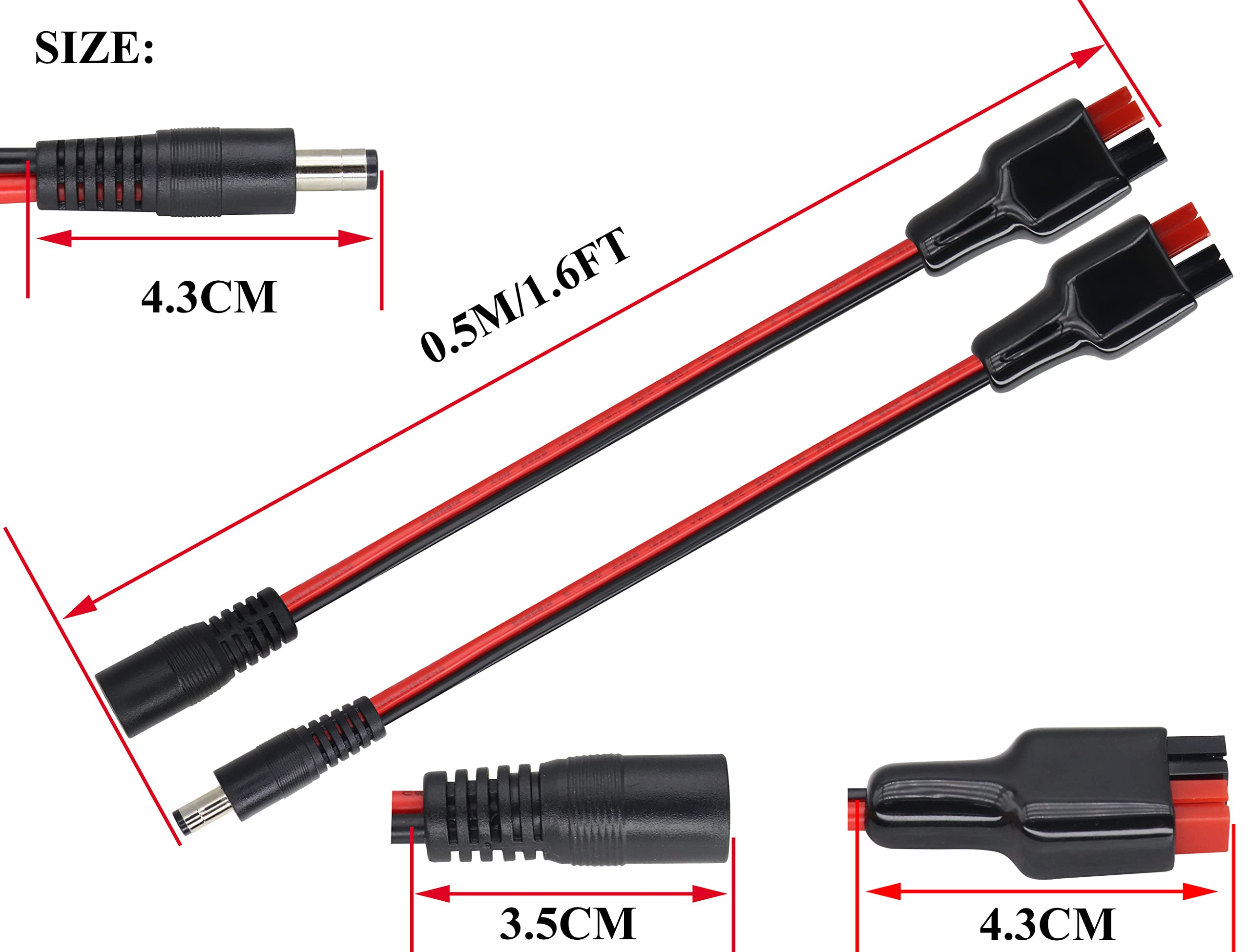 HCFeng 14AWG DC 5521Male/Female Power Plug to an-der-Son Cable 45A Solar Connector to DC5.5X2.1MM Cable Compatible with an-der-Son Port for Generator Battery and Foldable Solar Panel[60CM/2Ft]