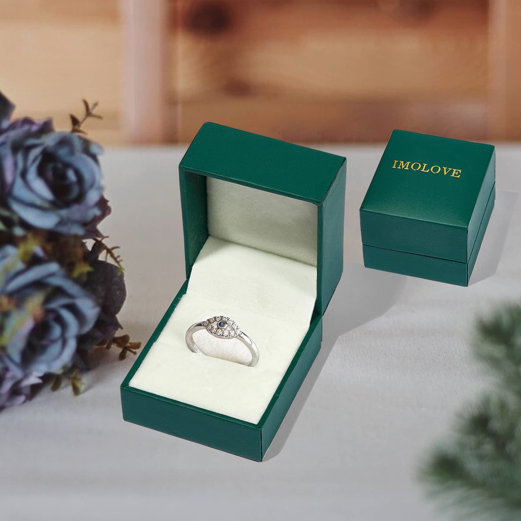 IMOLOVE Moissanite Evil Eye Ring, Wedding Rings for Women, 0.14ct D Color VVS1 Sterling Silver Rings Half Eternity Stackable Engagement Ring Size 4-10-8