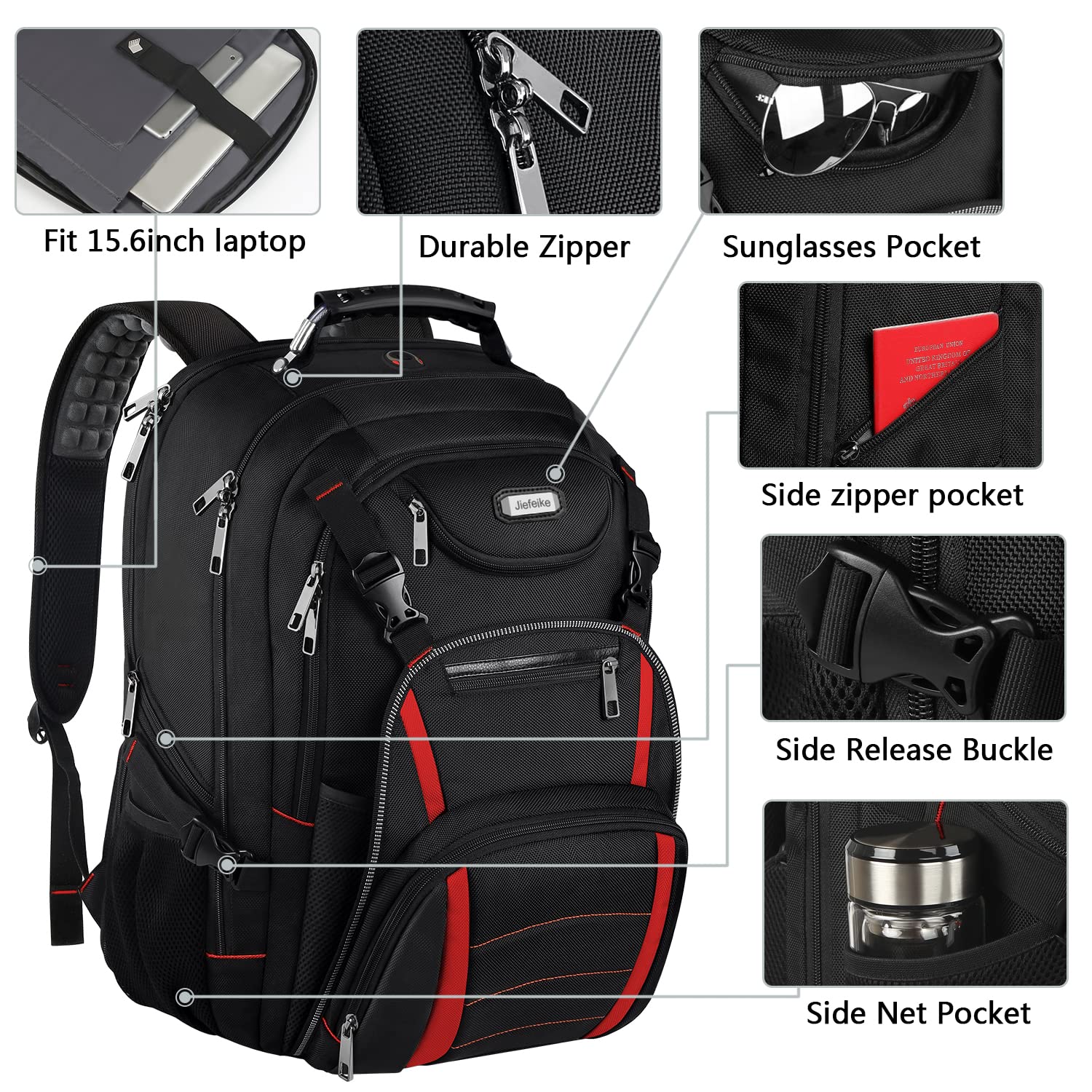 Jiefeike Travel Laptop Backpack, Extra Large Bookbag for Men School College Student Women,Basketball Backpack Fits 17 Inch Computer Notebook with USB Charging Port RFID Anti Theft TSA Approved