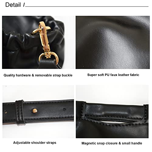 Jomenji Small Crossbody Bags for Women,Soft Leather Shoulder Bucket Purse, Black