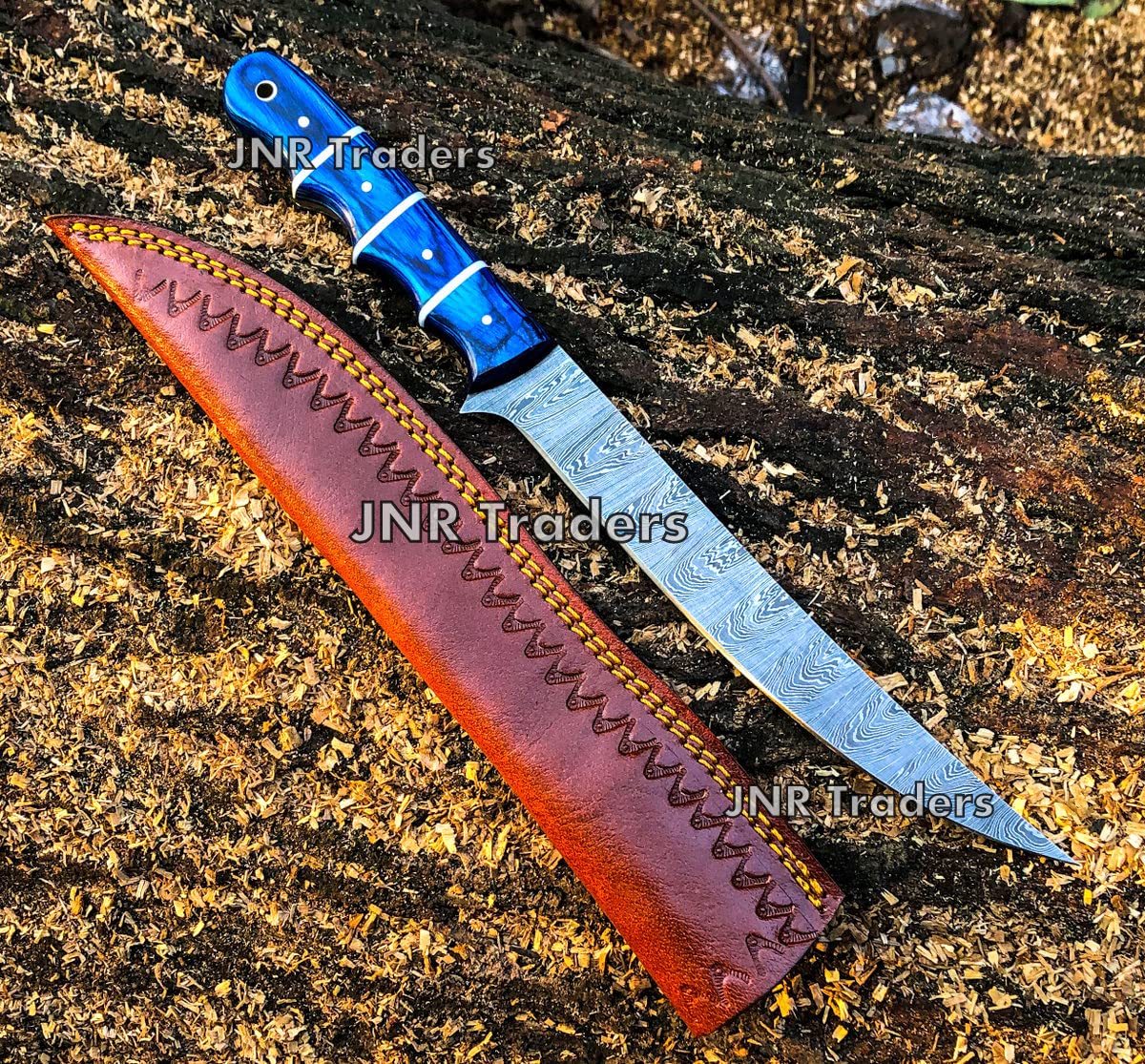 JNR Traders 13" Damascus Boning Knife for meat Cutting Chef Knife Fillet Knife Professional Thin Sharp Kitchen knives with Leather sheath VK5530