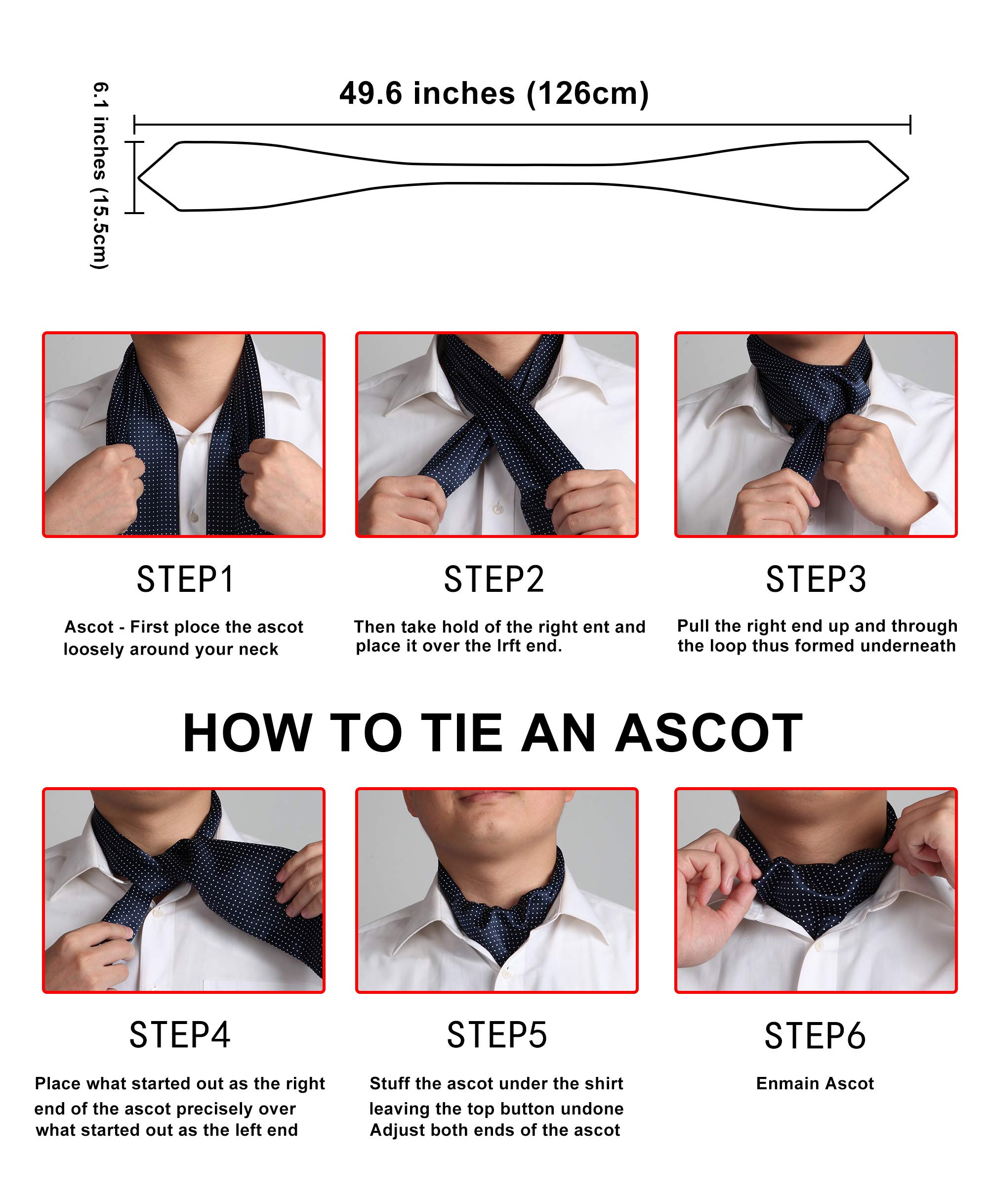 HISDERN Black Ascot Tie Mens Formal Cravat Ties Floral Paisley Polka Dot Jacquard Self Ascots Cravat Scarf Wedding Party