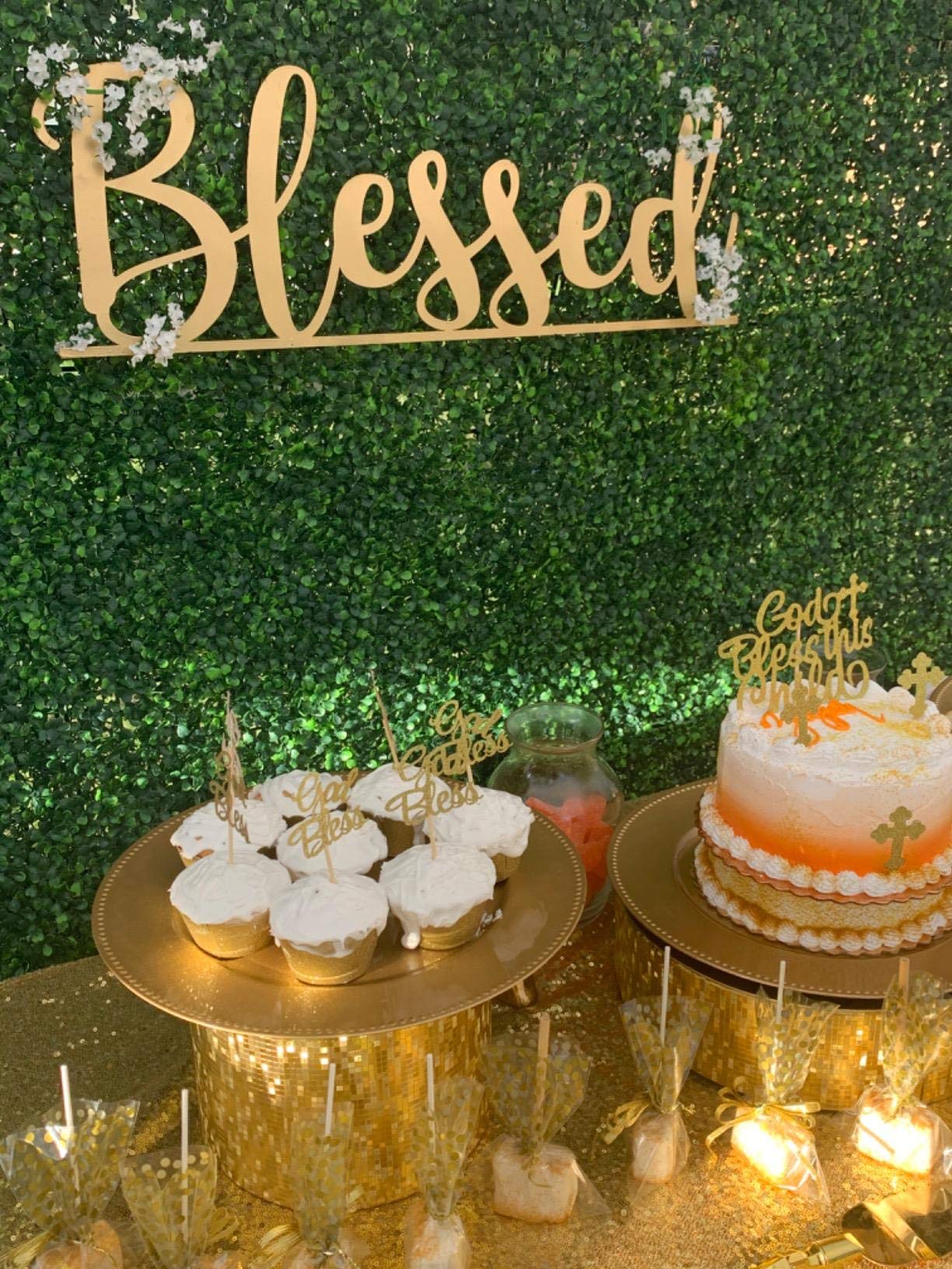 JeVenis 25 PCS Glittery Gold Bless this Child Cake Topper Baptism Cupcake Toppers Cross Cupcake Topper Baptism Cake Topper Cross Cake Decoration Baptism Party Decorations