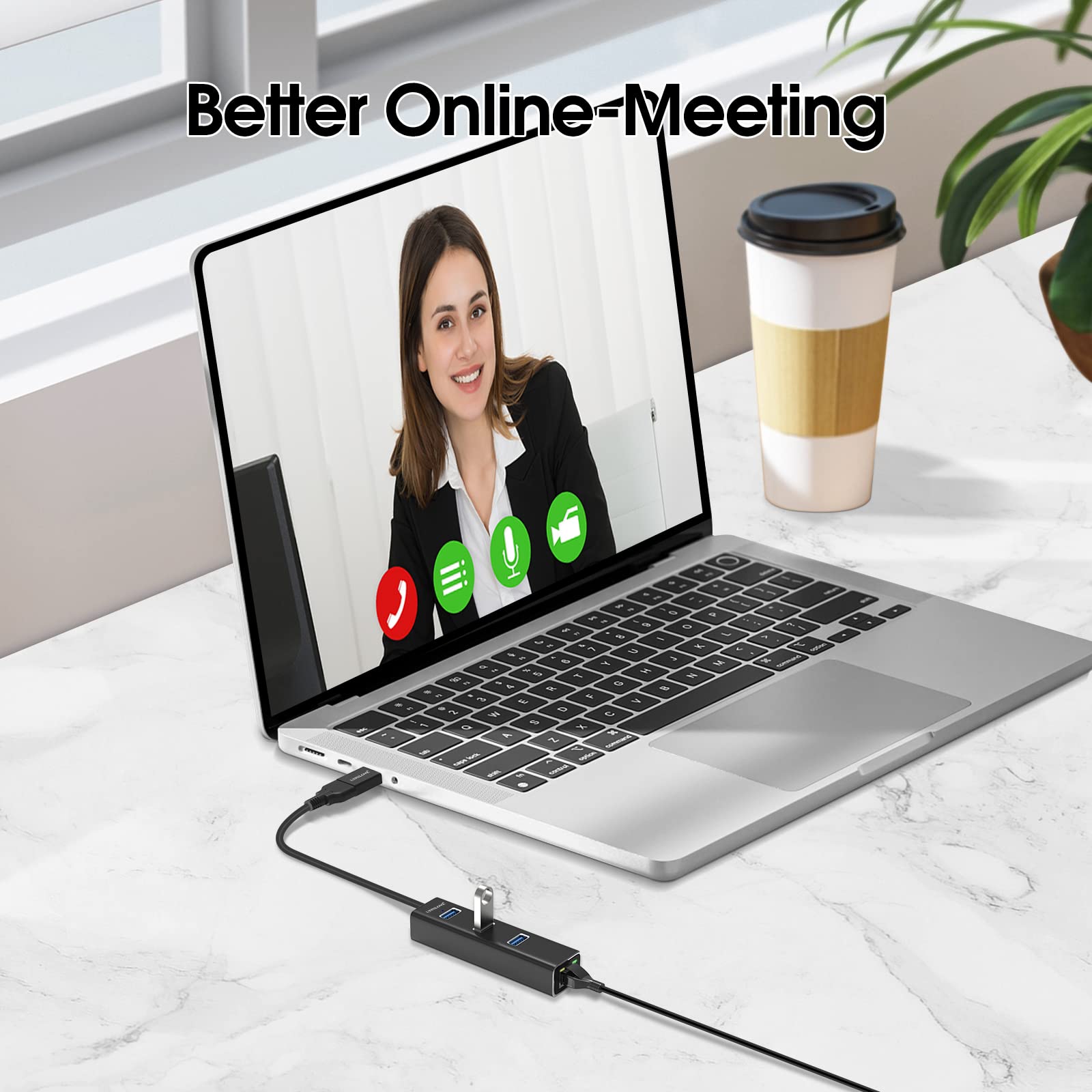 LYFNLOVE USB Hub with Ethernet, 3-Port USB 3.0 Hub Splitter with USB C Adapter, Aluminum USB to Ethernet Adapter + Multi USB Port Extender Hub for MacBook Pro/Air, iMac, Laptop