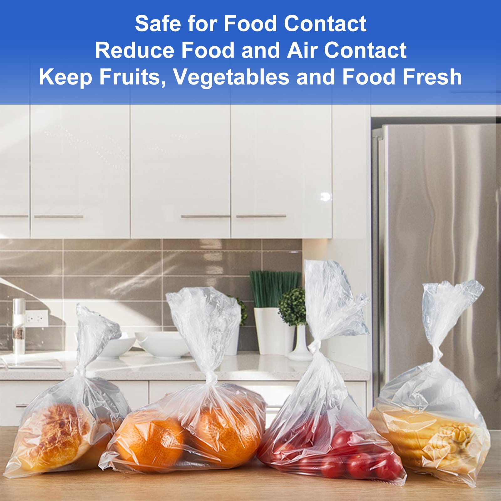 LabelMore 14'' x 20'' Plastic Produce Bags on a Roll, Clear, Food Storage Bags for Bread, Vegetable, Fruits and Meat, 350 Bags/Roll, 1 Roll