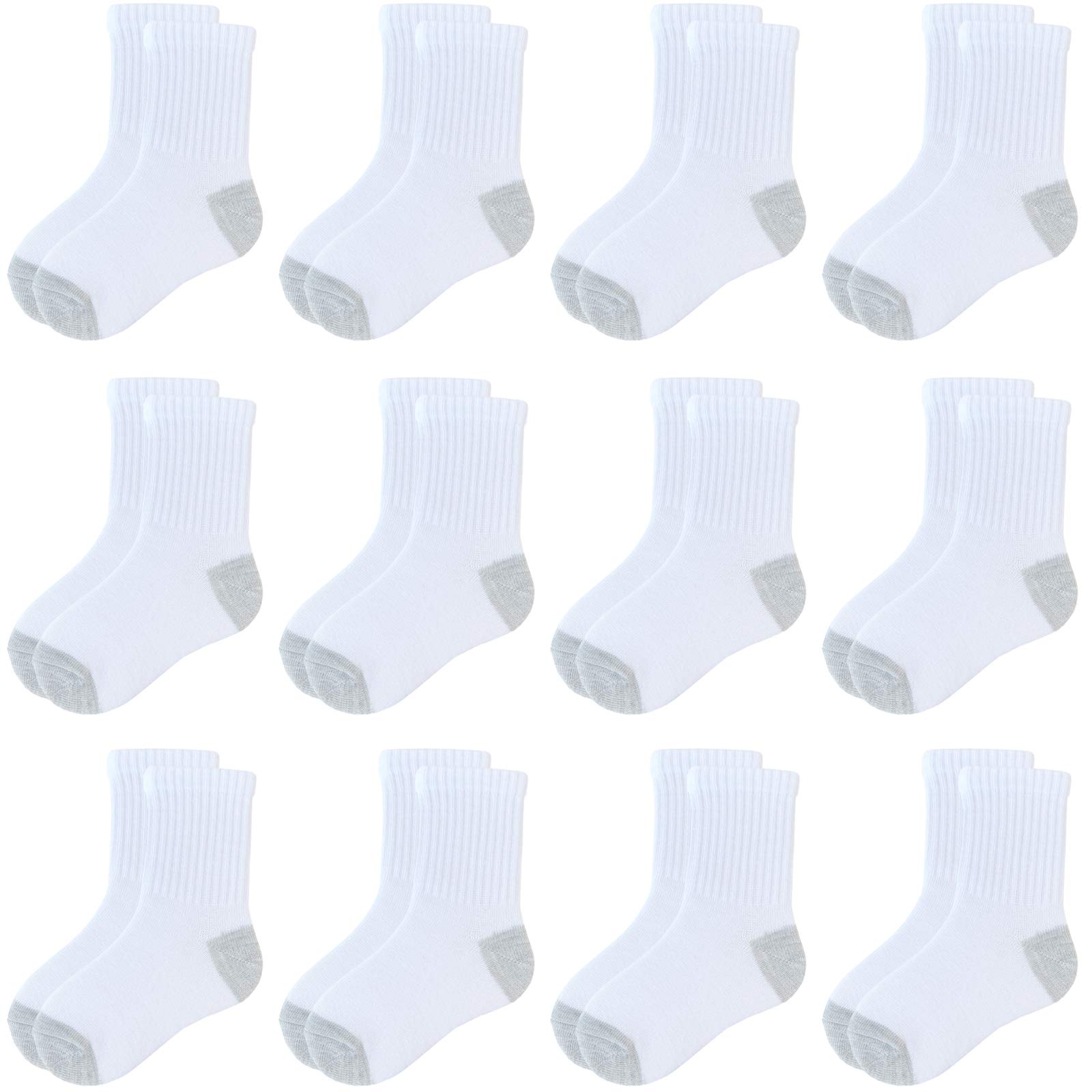 JAMEGIO 12 Pairs Boys Crew Socks Stretch Cushioned Athletic Cotton Socks for Big Little kids,Socks for Boys Age 2-8(4-6 Years)