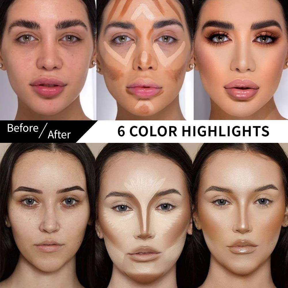 Highlighter Contour Makeup Palette,Afflano Bronzer Highlighter Blush Matte Shimmer 6 Colors,Face Cheek Contour Palette Highlight Blush Nude Pink Rose Gold, Eye Highlighting Natural Illuminating