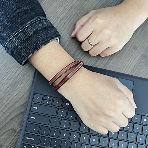 HZMAN 7.5 Inch Handmade Leather Cuff Bracelet for Women Steampunk Style Double Wrap Leather Wristband with Small Bells