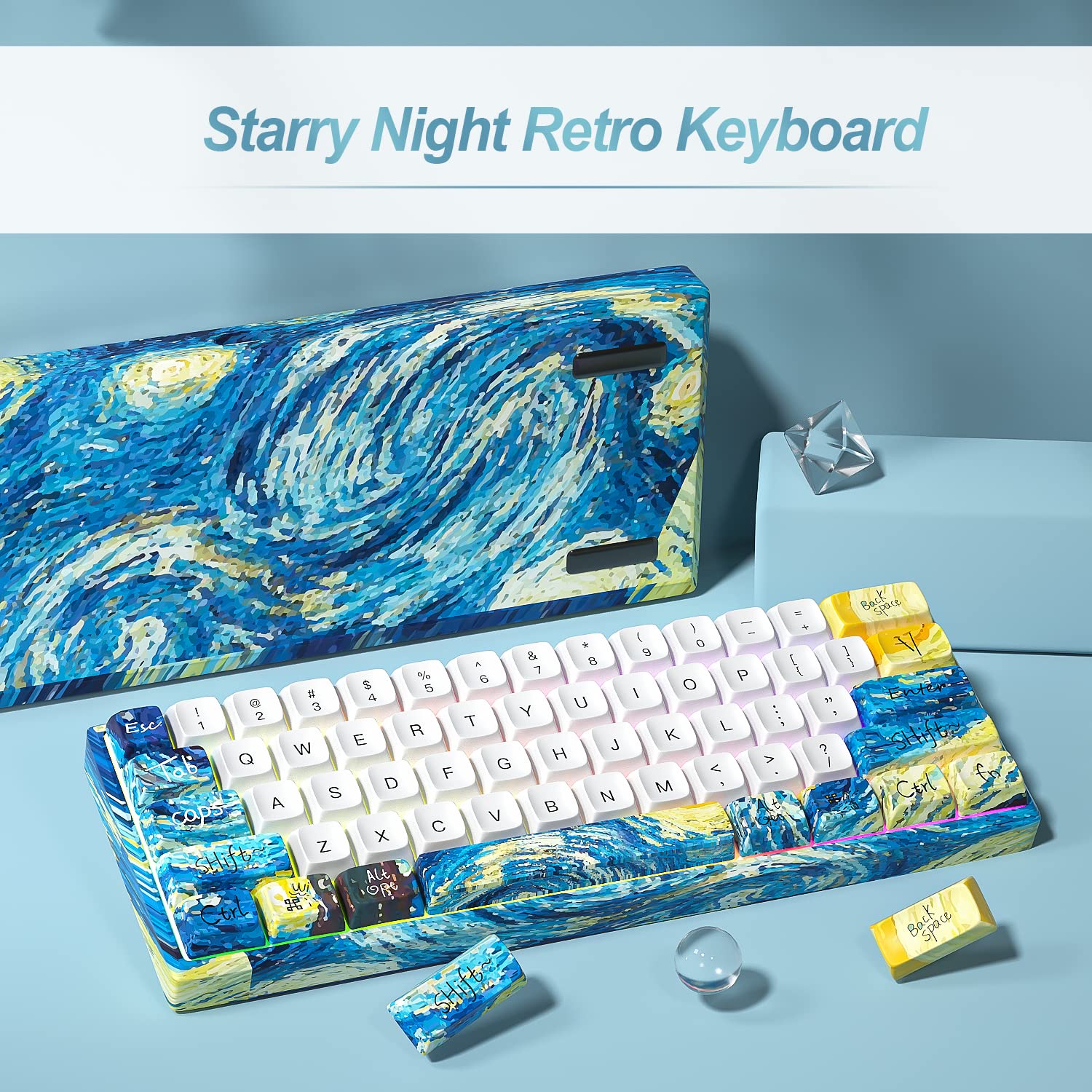 MIHIYIRY M61 60% Mechanical Gaming Keyboard, Ultra-Compact Hot Swappable Red Switch Gaming Keyboard with RGB Backlit for Windows and Mac (Outemu Red Switch, Starry Night)