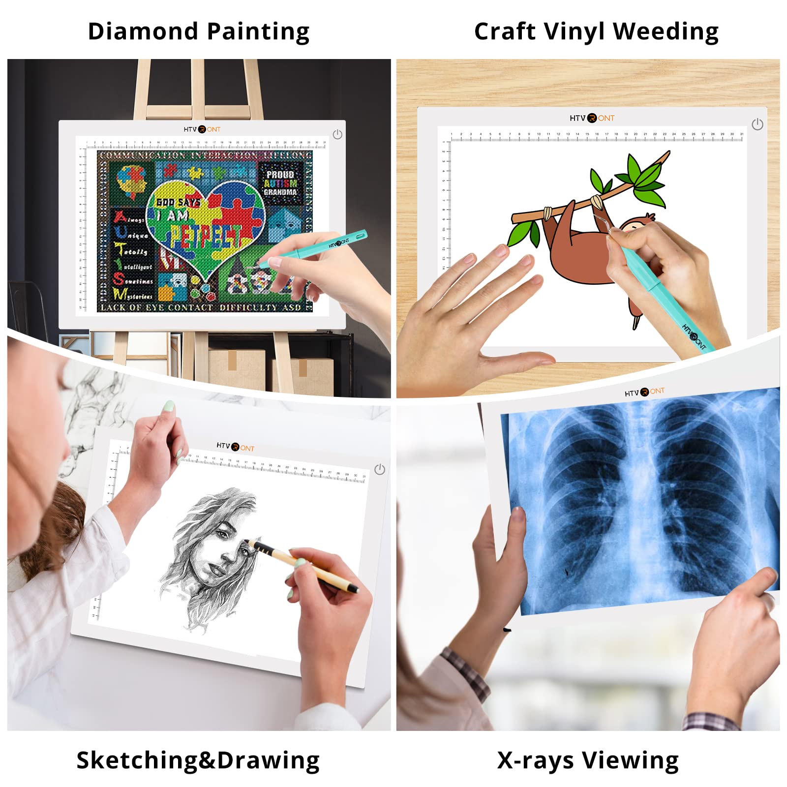 HTVRONT Portable A4 Led Bright Light Pad, Ultra-Thin & Adjustable Luminosity Light Board, USB Powered White Light Box for Tracing, Weeding Vinyl, Weeding Tool, Diamond Painting, Sketching