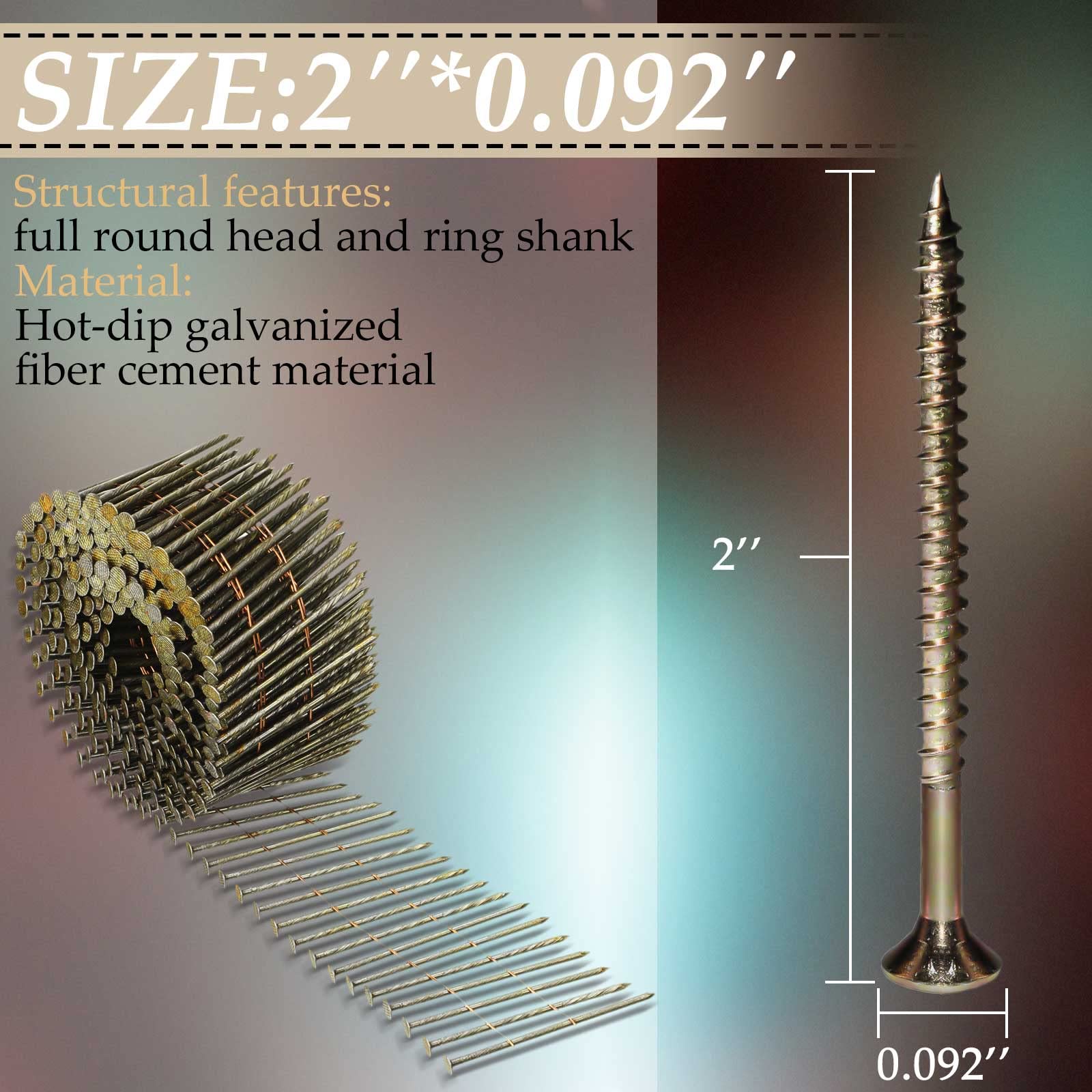 Hotop 3600 Count Siding Nails, 15-Degree Wire Collated Coil Stainless Steel Ring Shank Nails, Full Round Head Hot-Dipped Galvanized Siding Nailer Attachment Replacement Parts (2 Inch)