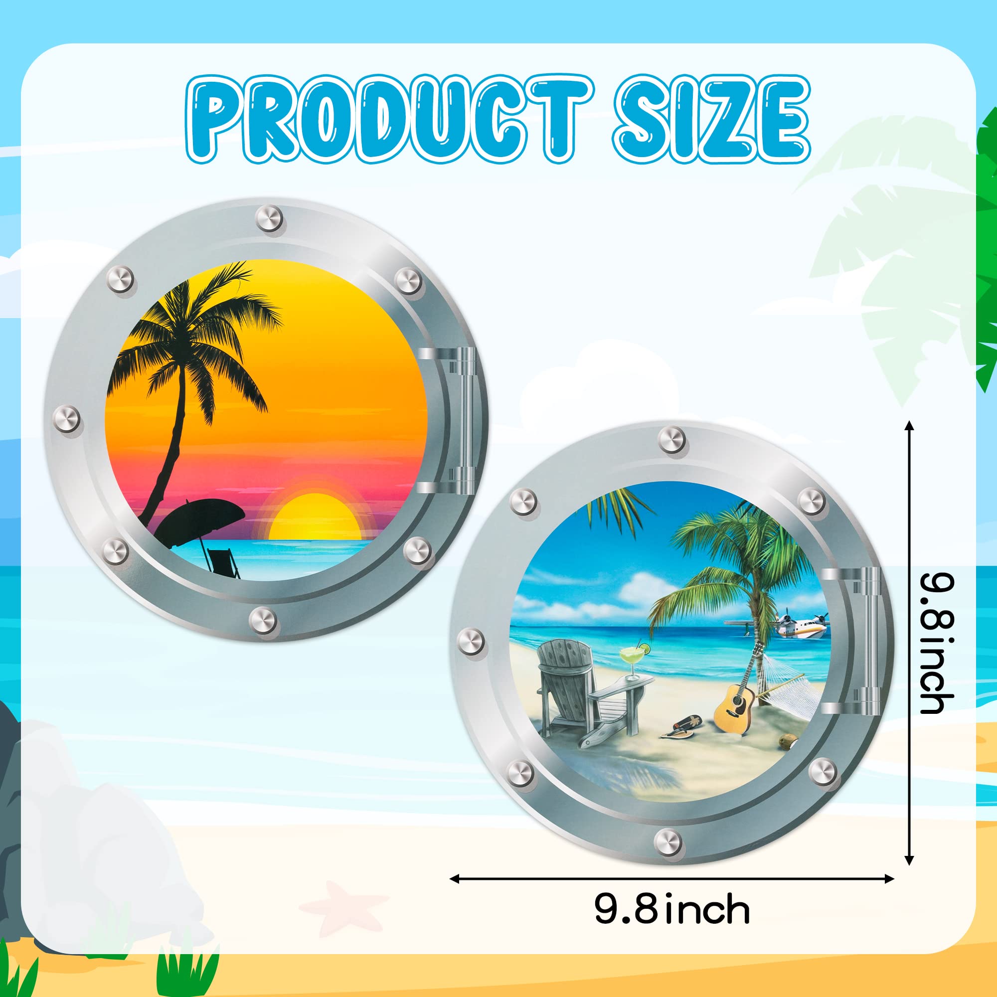 JAPBOR 4pcs Cruise Door Magnets, Summer Refrigerator Car Magnet, Beach Palm Tree Magnetic Decals, Ocean Hawaii Vacation Nature Scenery Fridge Stickers for Home Kitchen Door Cabinet Decor (9.8 Inch)