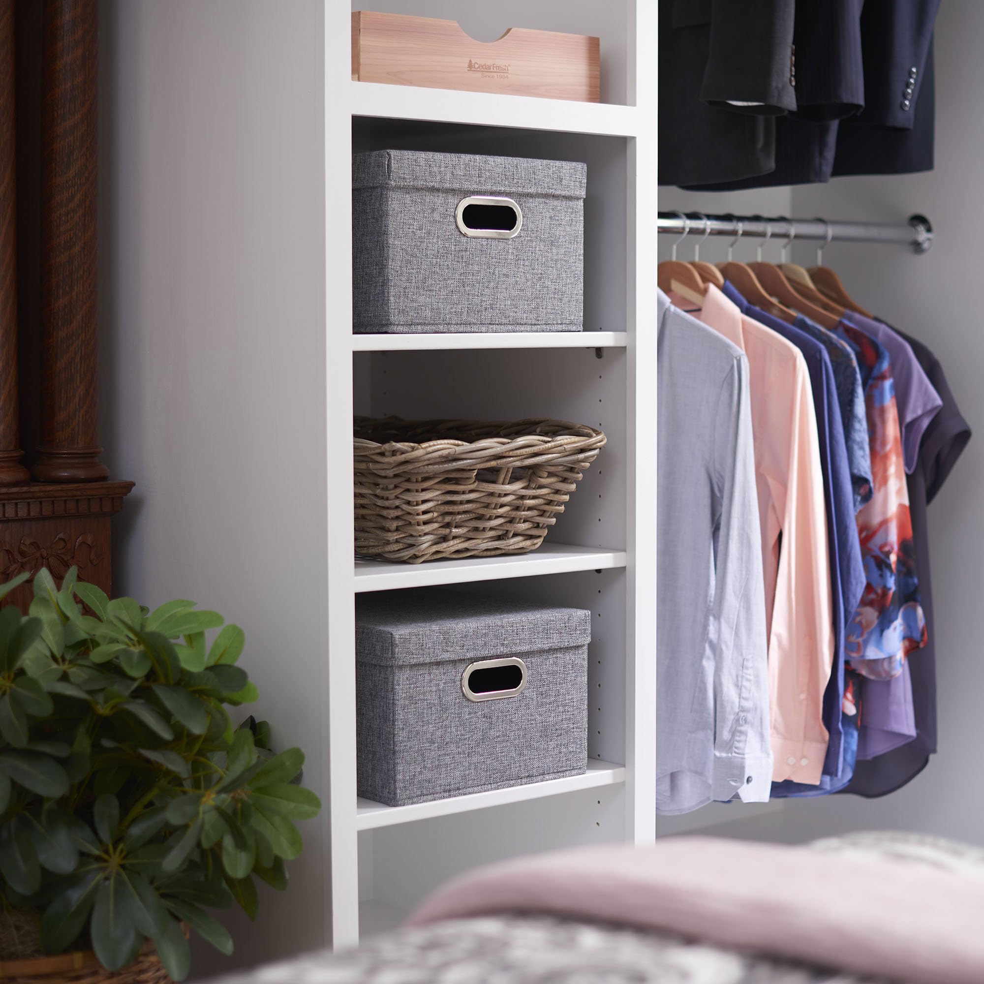 Household Essentials 710-1 Bin Lids and Handles | 2 Pack | Grey Linen Fabric Box Set, 2 Count