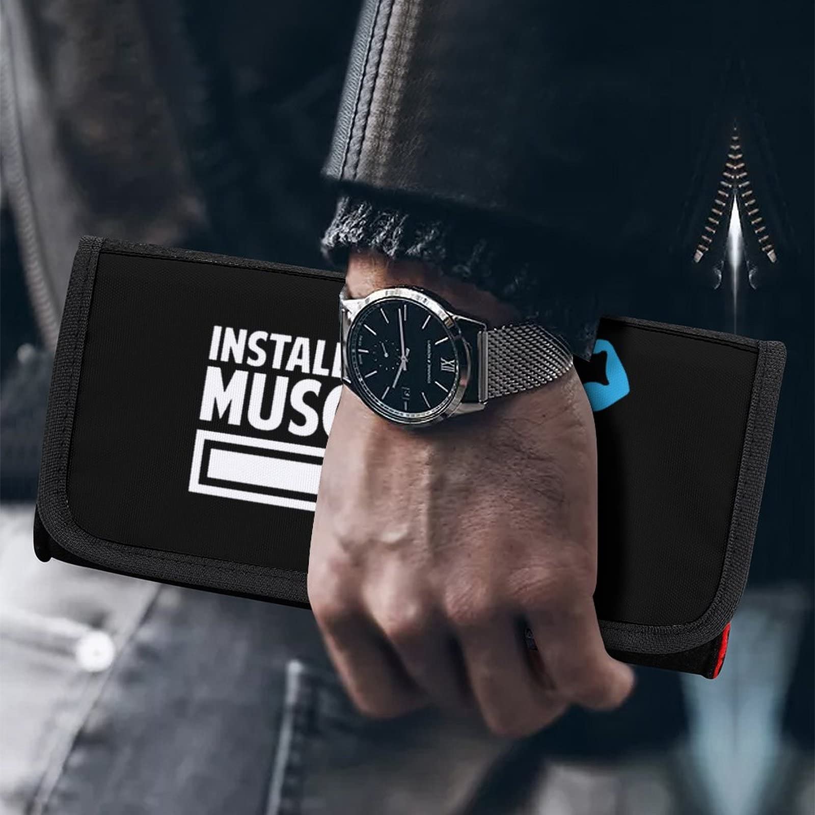 Installing Muscle Please Wait Carrying Bag Compatible with Switch Protective Case Slim Felt Pouch with 5 Game Cartridges Holders