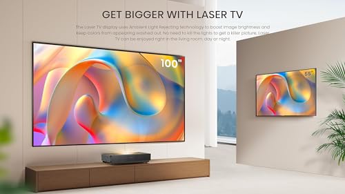 Hisense 100L5H Laser TV Ultra Short Throw Projector with 100" ALR High Gain Screen, 4K UHD, 2700 ANSI Lumens, Dolby Vision & Atmos, HDR10, Google TV, Netflix