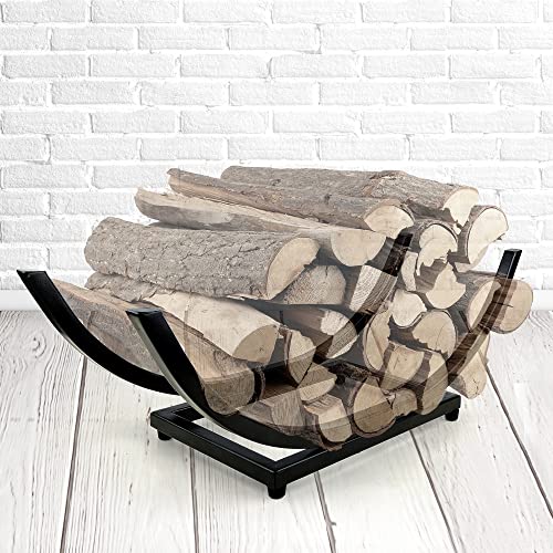 JUNSHUO Curved Firewood Rack (23-Inch/Black) Heavy Duty Small Firewood Holder for Fireplace,Indoor/Outdoor Log Rack Wood Holder