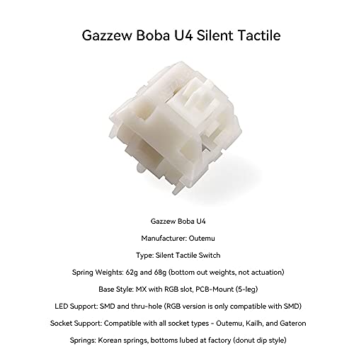 JOJOYS Gazzew Boba U4 Switch, Silent Tactile 5Pin 62g 68g Keyswitch with White & RGB Version for Customization Mechanical Gaming Keyboard (Color : U4 68g, Size : 70PCS)