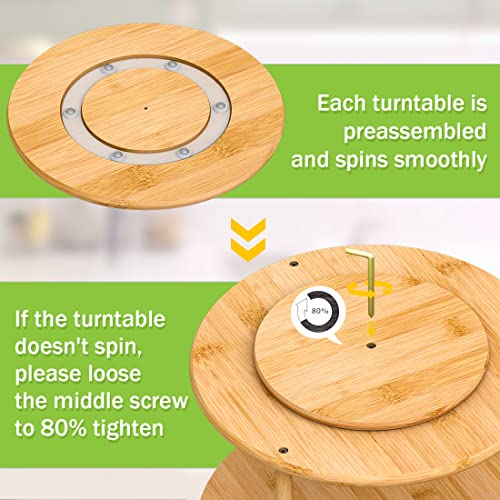 Lazy Susan Turntable Spice Rack - 10 Inch 2-Tier Bamboo Kitchen Countertop Cabinet Rotating Condiments Organizer