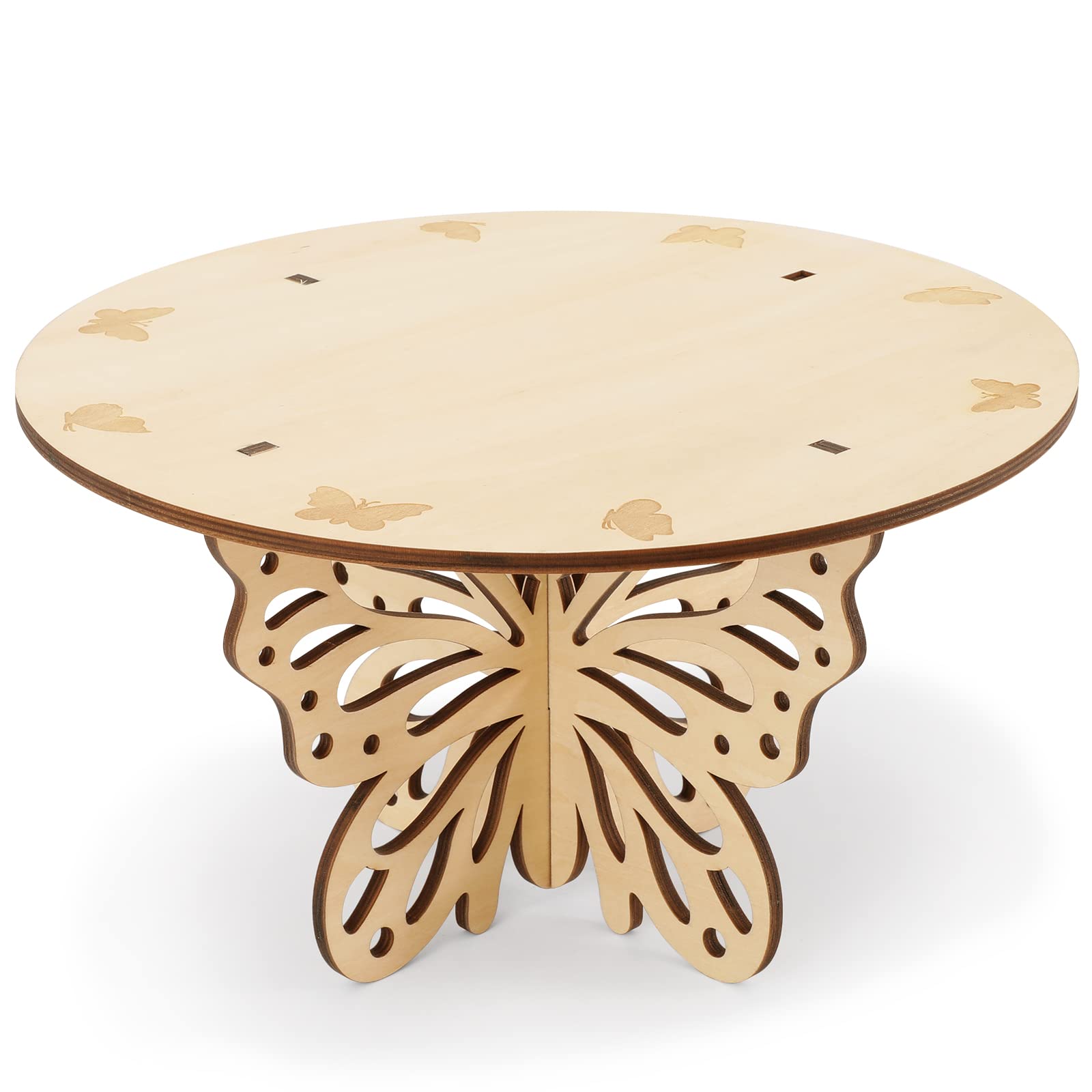 Huray Rayho Butterfly Wood Cake Stand Wedding Baby Shower Birthday Rustic Table Centerpiece Party Decorations with Engraved Butterflies for Cake Within 9 Inches