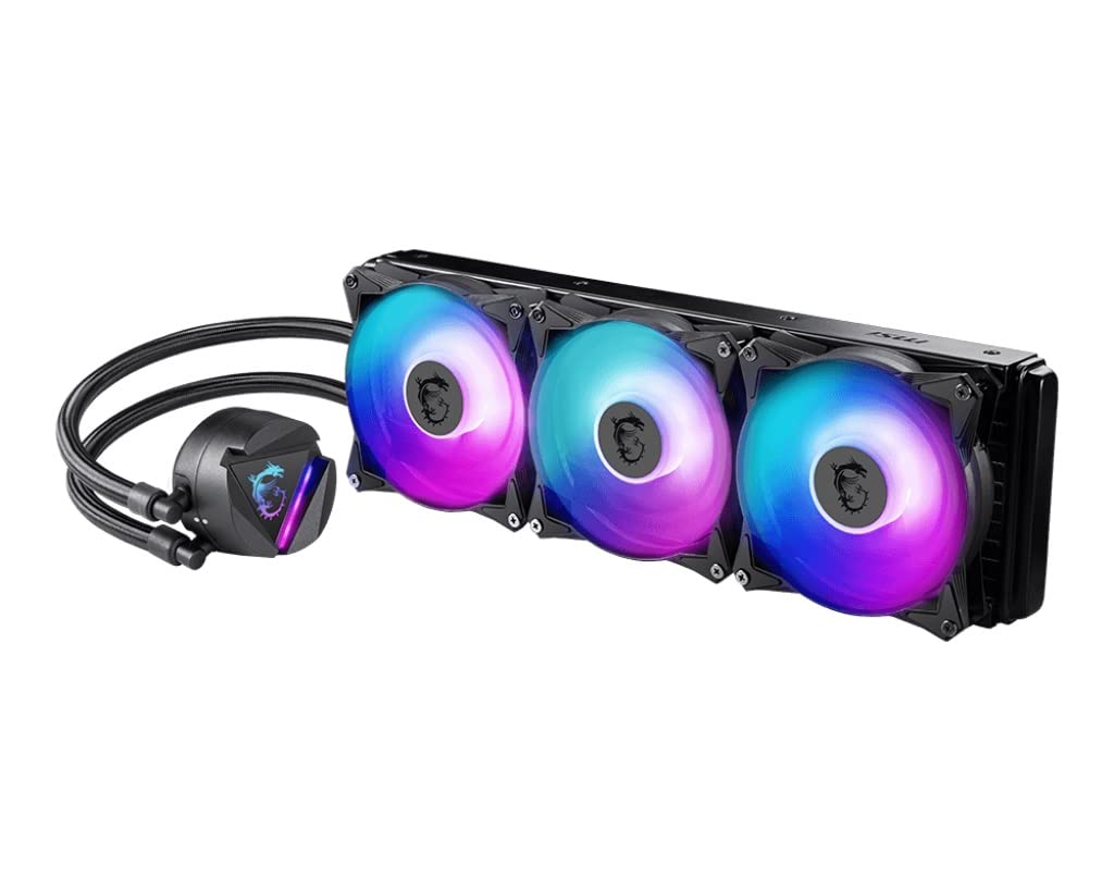 MSI MAG Series CORELIQUID 360R, aRGB CPU Liquid Cooler (AIO): Rotatable Blockhead Design, 360mm Radiator, Triple 120mm aRGB PWM Fans, Rotatable Cap (Renewed)