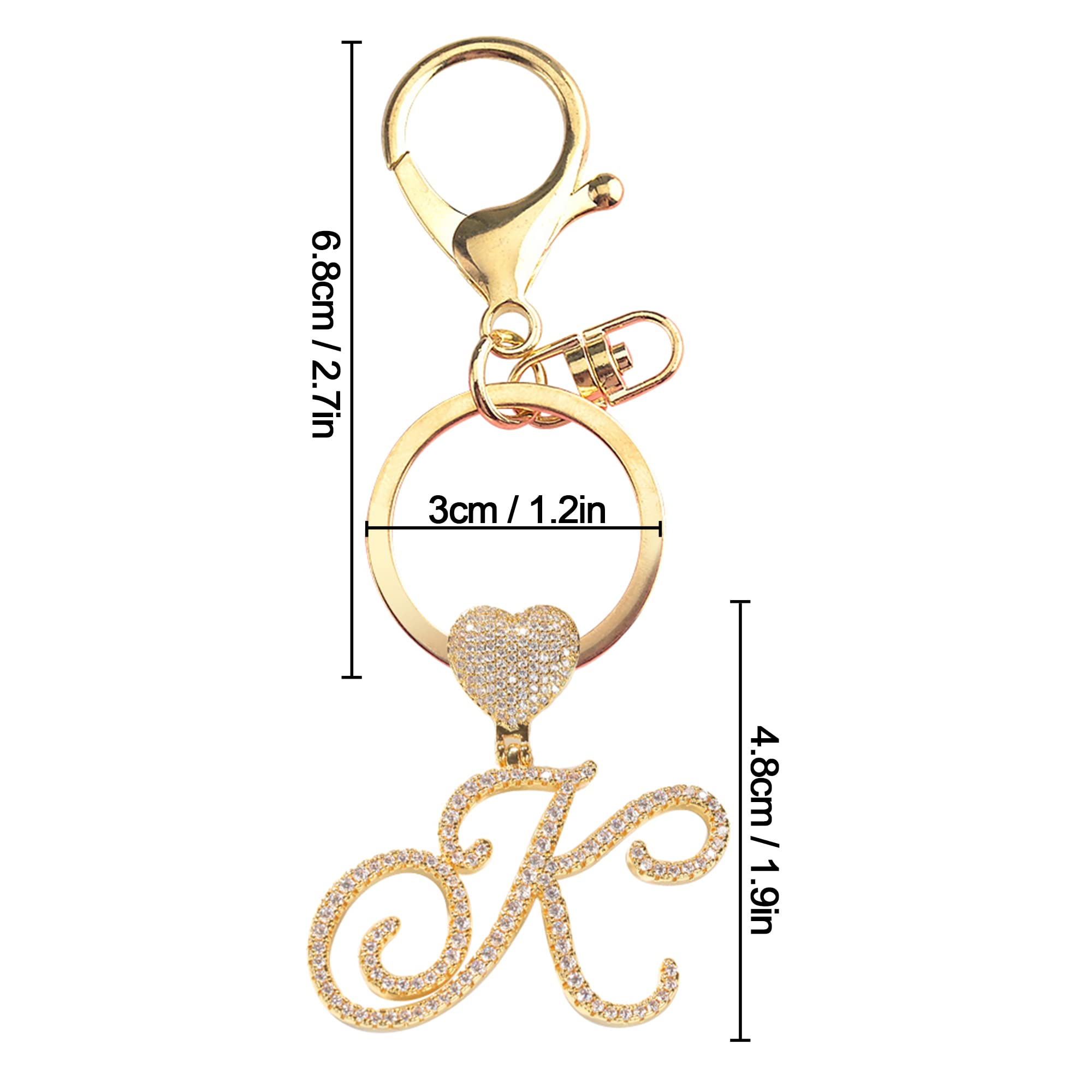 Initial Letter Keychain for Women Girl Crystal Alphabet Letter Keyring A-Z Letter Charm Gold Silver Pendant for Purse Handbag, One Size