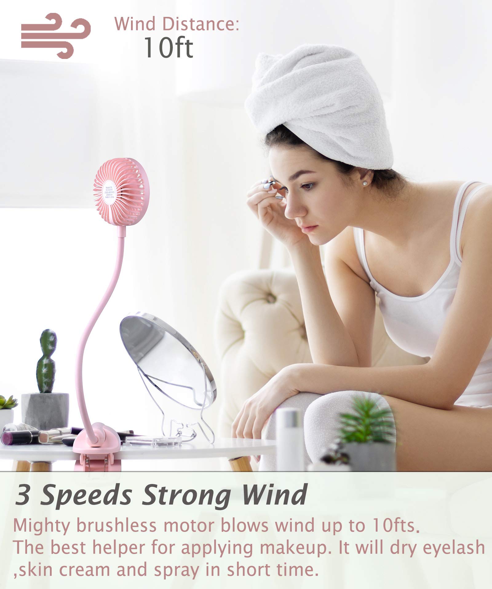 HonHey Handheld Fan Portable Mini,Clip On Fan,Stroller Fans with Rechargeable 1800mAh Battery,Flexible Handlebar,Hands Free Neck Fan,Eyelash Fan for Makeup (Blue)