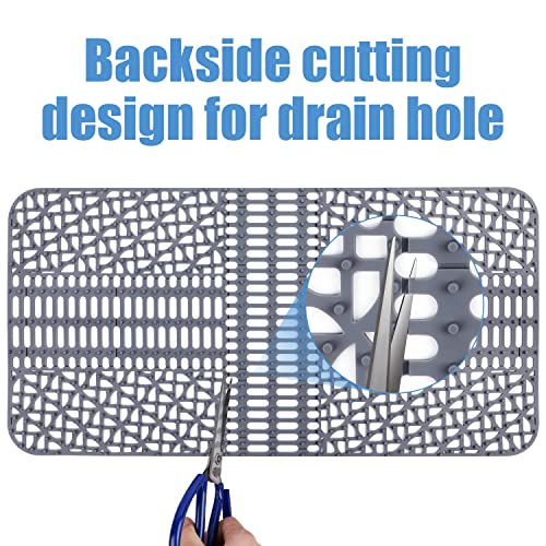 JUSTOGO Sink Protectors for Kitchen Sink,Silicone Sink Mat Grid Accessory 26 "x 13 ",1 PCS Non-slip Grey Sink Mats for Bottom of Kitchen Farmhouse Stainless Steel Porcelain Sink