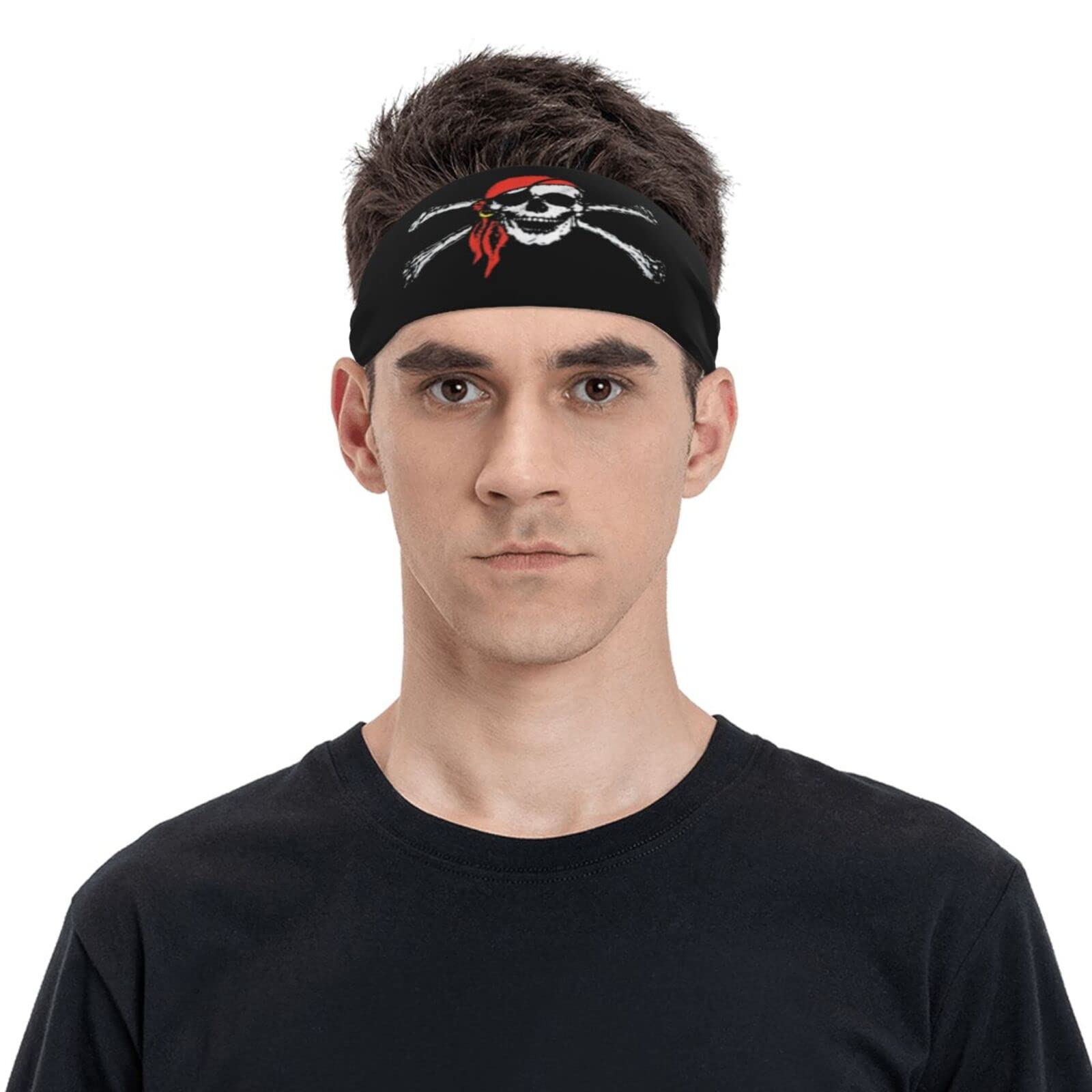 Jolly Roger Pirate Flag Running Headband for Men Outdoor Sports Workout Sweatband