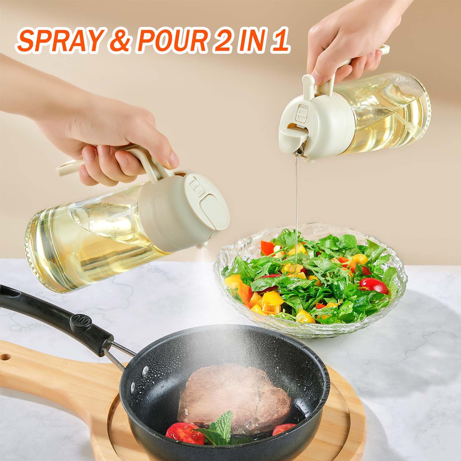 JULEHUI Oil Dispenser Bottle for Kitchen - 16oz Olive Oil Sprayer for Cooking - Food Grade Refillable Glass Oil Spray