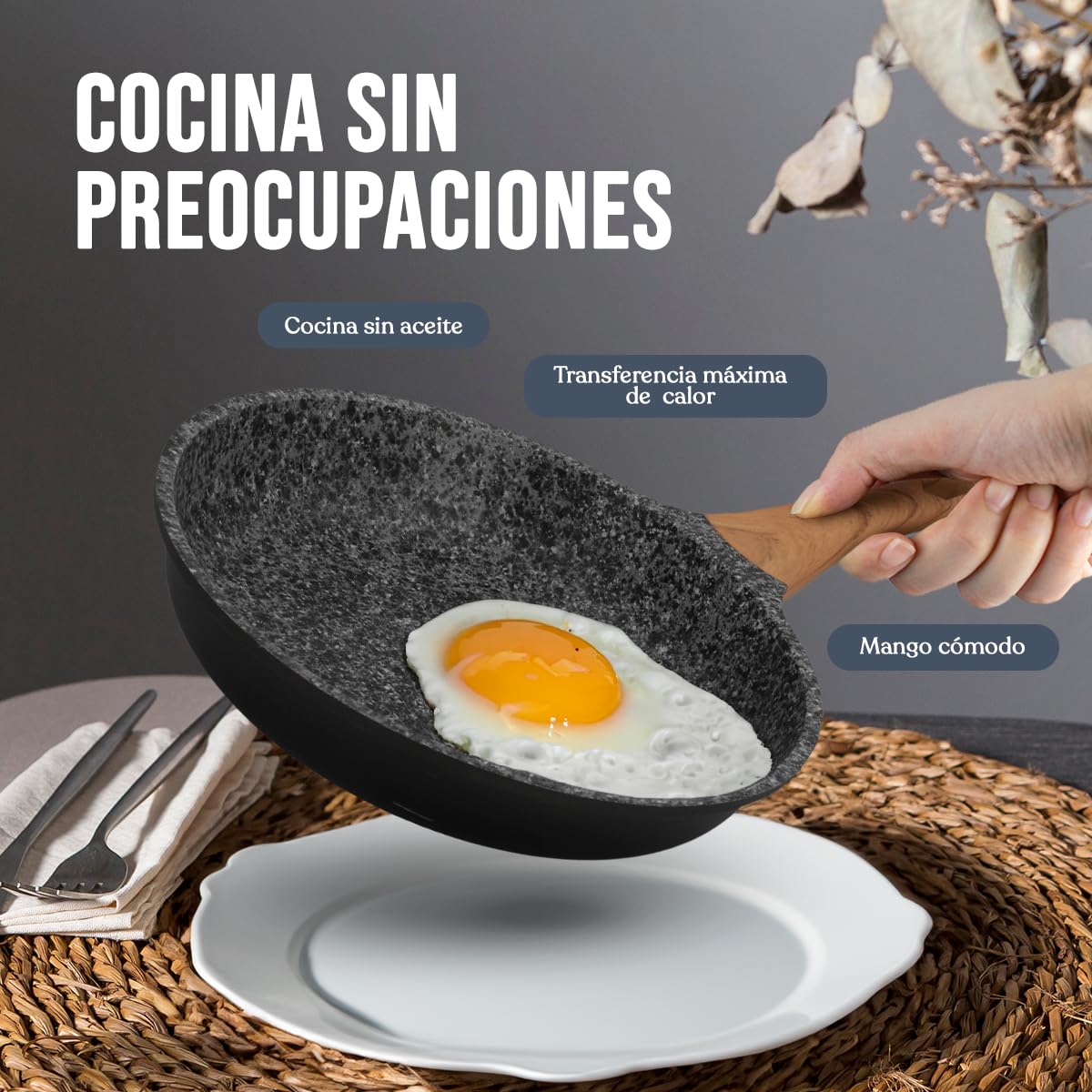 KOCHSTELLE Non Stick Fry Pan, Granite, 10", Black