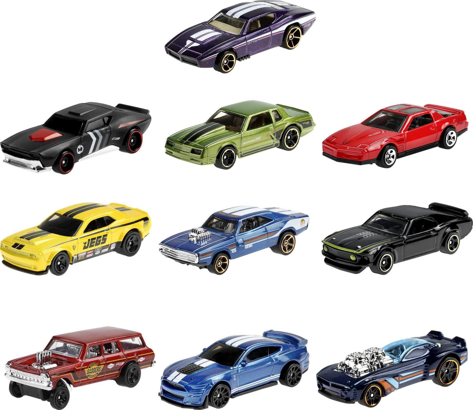 Hot Wheels Muscle Mania 10 Pack Mini Collection, 1:64 Scale Muscle Cars with Authentic Sculpt, Iconic Casting & Custom Stripe for Collectors & Kids Aged 3 & Up [Amazon Exclusive]