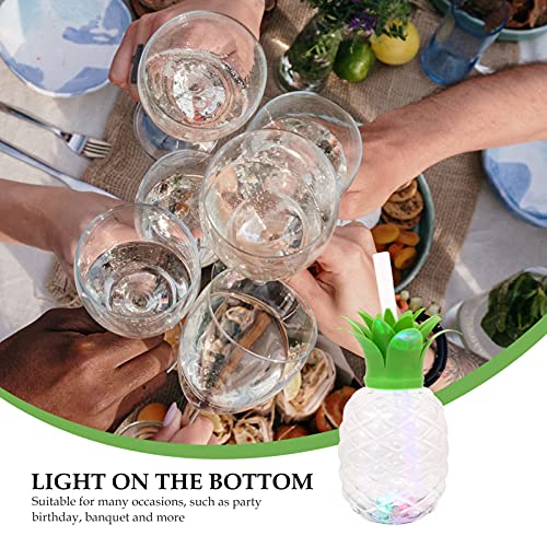 LED Light Up Pineapple Cups:3pcs Pineapple Drink Cups with Straws Luau Party Decorations Hawaiian Luau Tiki and Beach Theme Party Decorations for Kids and Adults
