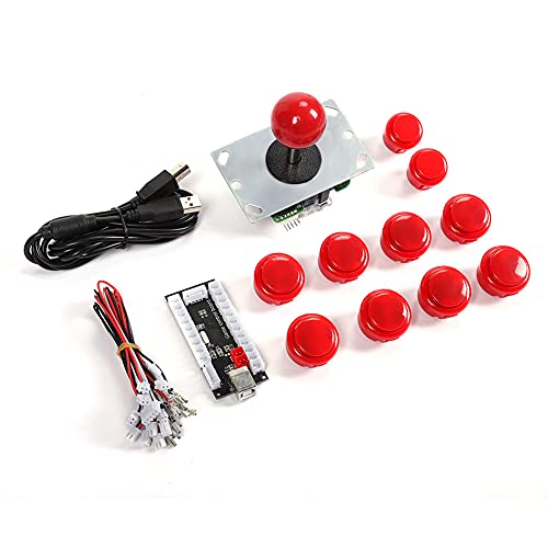 KOSDFOGE Game DIY Kit 30/24 Cassette Button, 5P Rocker Single Kit Black USB Core Board Arcade Kit,Joystick Controller Zero Delay (Red)