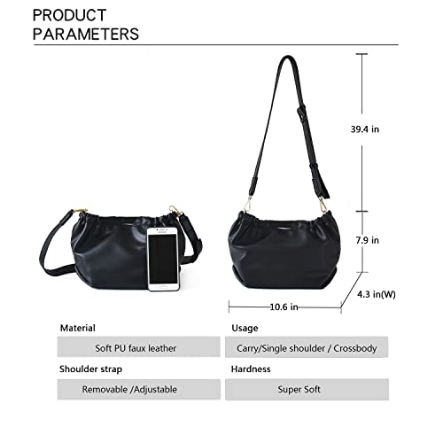 Jomenji Small Crossbody Bags for Women,Soft Leather Shoulder Bucket Purse, Black