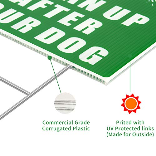 HISVISION Please Clean Up After Your Dog 2 Pack, 12" x 9" Yard Sign with Metal Wire H-Stakes, UVresistance, Waterproof, Non-Fading, Easy to Install No Pooping Dog Lawn Sign- Double Sided