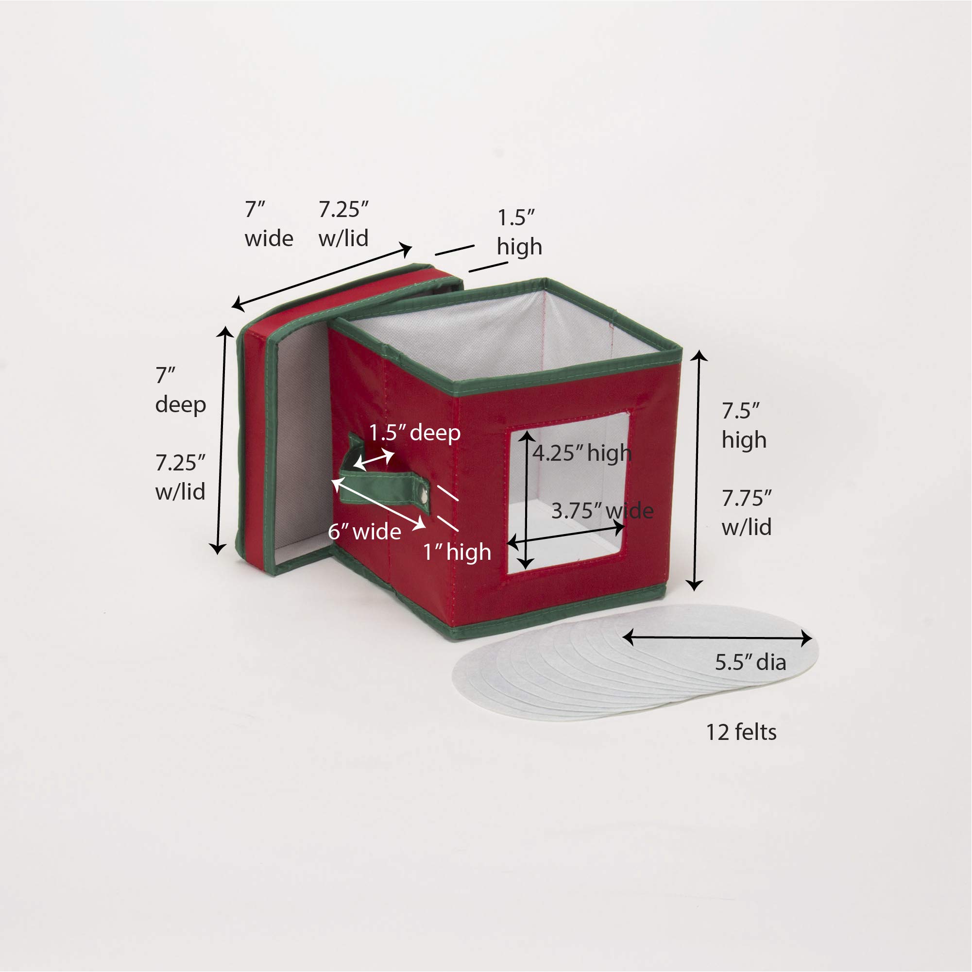 Household Essentials 530RED Holiday China Storage Chest with Lid and Handles | Storage Bin for Small Saucer Plates | Red Canvas with Green Trim