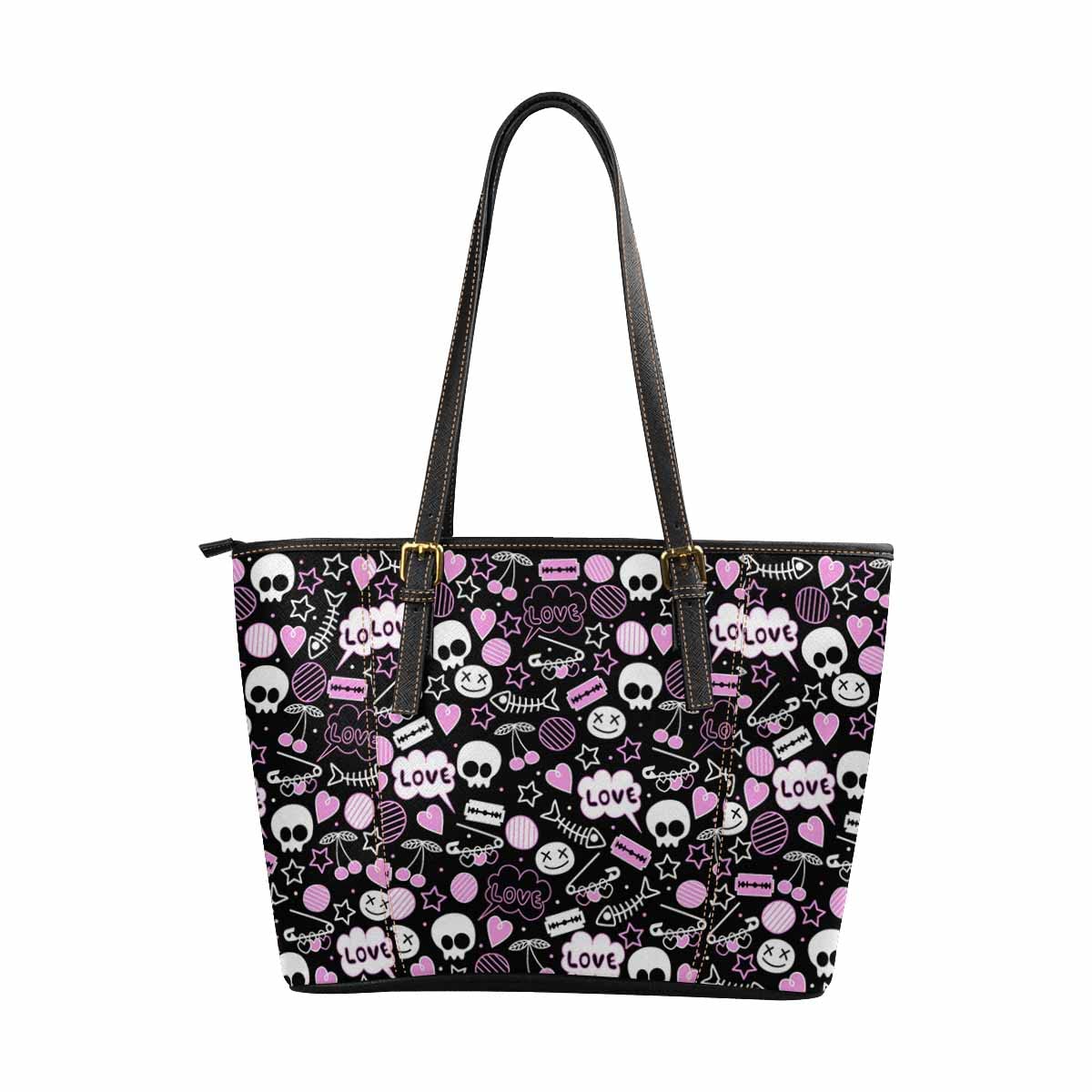 InterestPrint Skull and Heart PU Leather Tote Women Shoulder Handbags