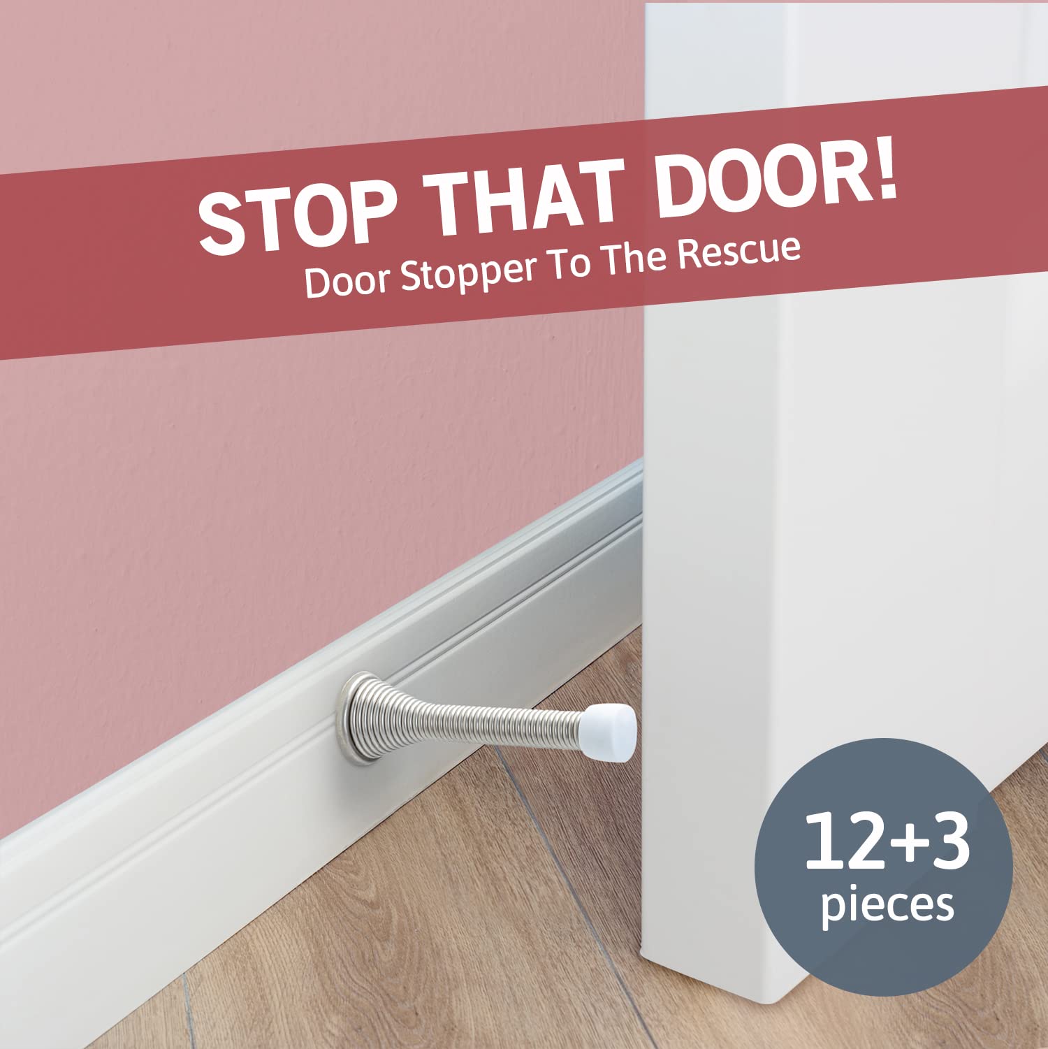 Jack N’ Drill Door Stopper (15 Pack) - 3⅛” Light Duty Spring Door Stop with Flexible Spring and Non-Marking Tip, Door Stops with Finishes to Match Every Home and Office