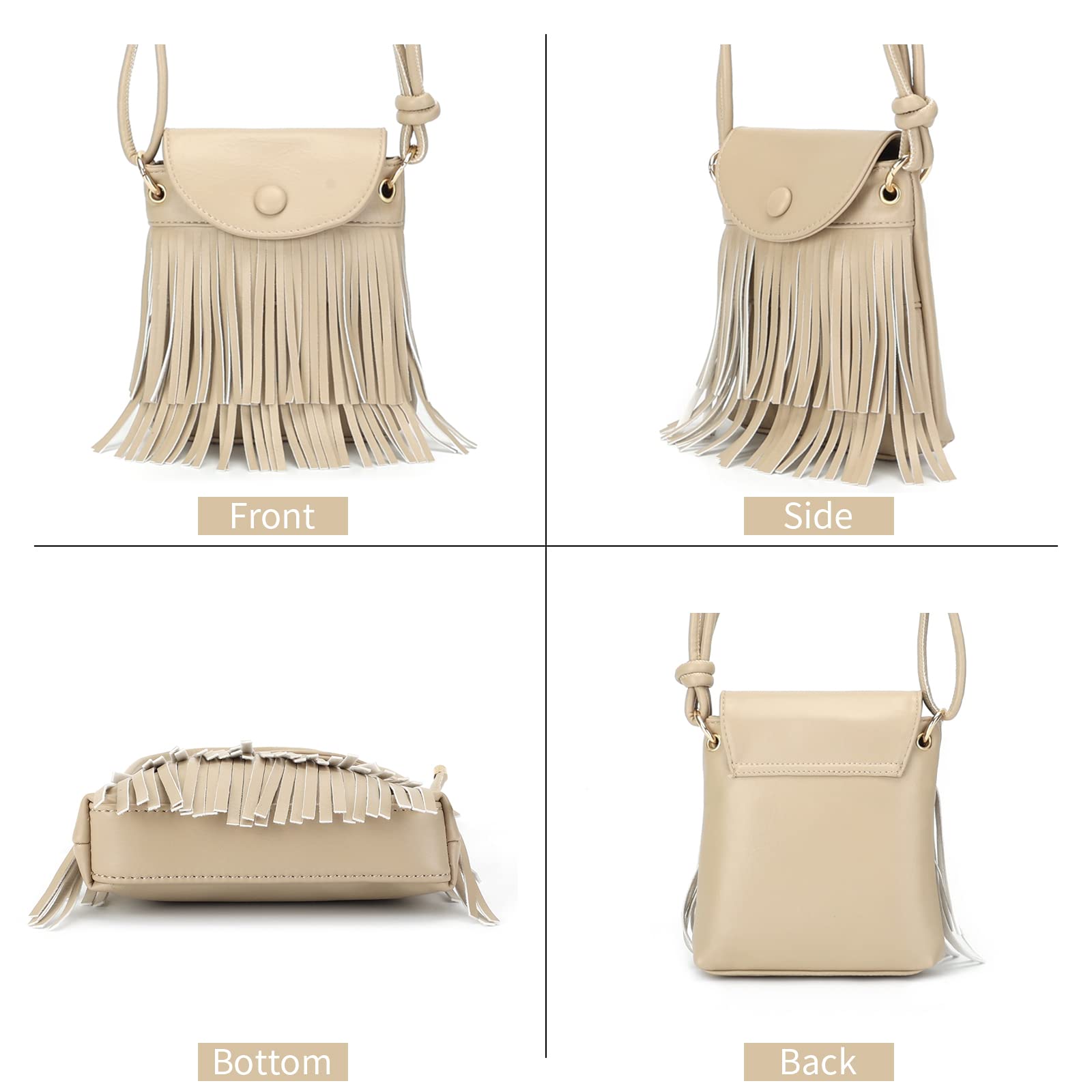 MAXWISE Fringe Small Crossbody Purse Bag For Women Tassel Shoulder Bag(Beige)