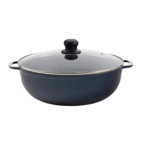 IMUSA USA Nonstick Caldero with Glass Lid, Blue 24cm