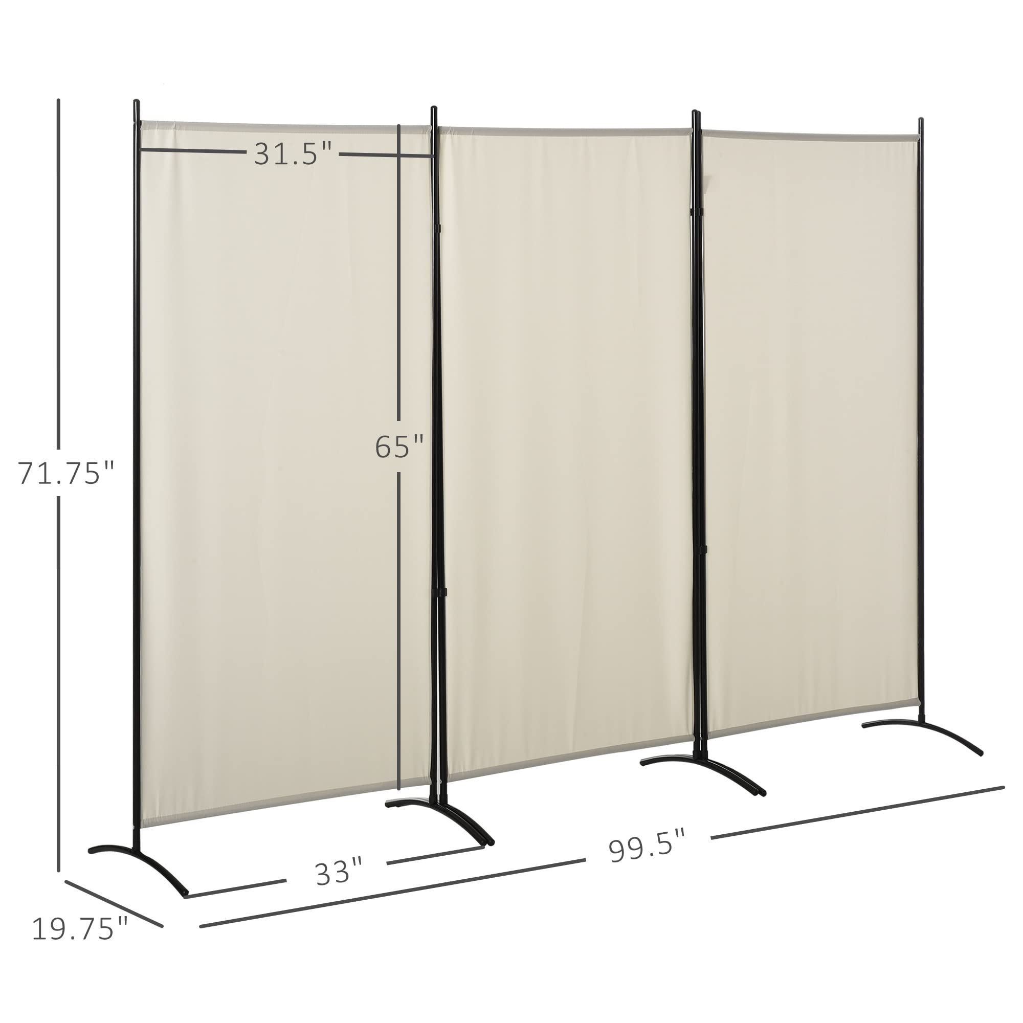 HOMCOM 3 Panel Room Divider Screen, 6 Ft Tall Folding Privacy Screen, Freestanding Partition Wall Divider for Indoor, Home Office, Beige