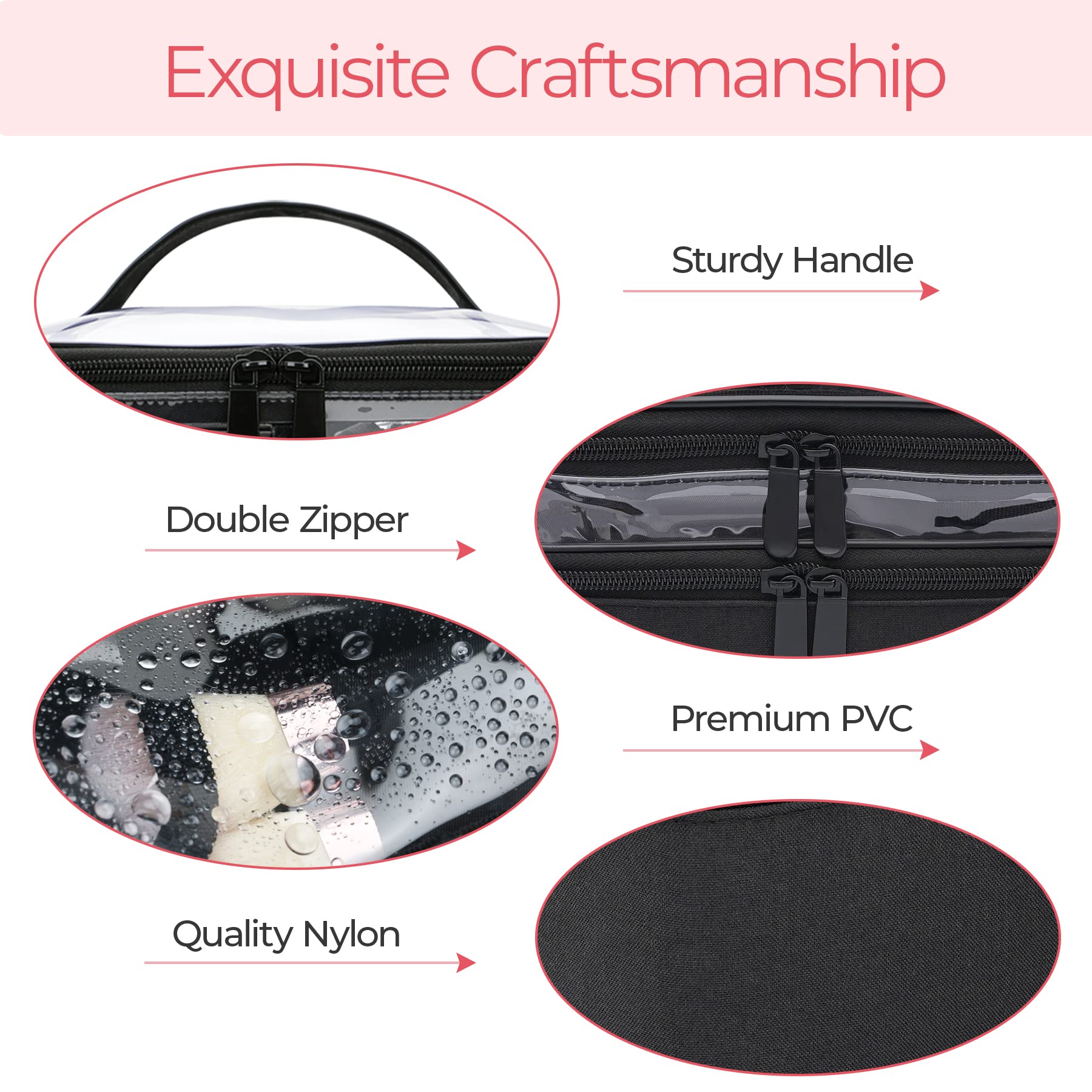 KIPBELIF Travel Makeup Bag Organizers- Multifunction Double Layer Make up Cosmetic Bags with Carry Handle
