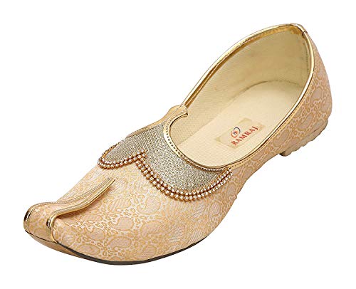Indian Fabriic Store Men's Golden Sherwani Jutti/Golden Mojari