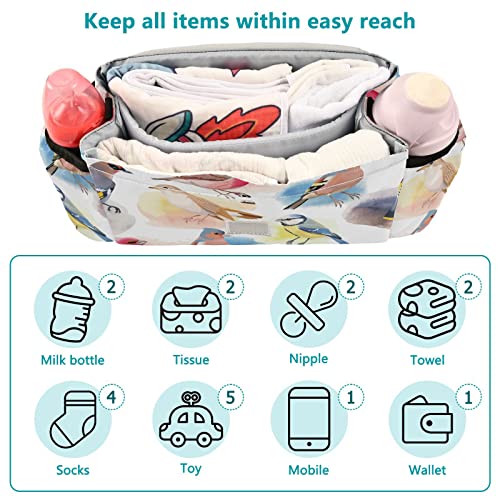 Kigai Ink Bird Baby Stroller Organizer with Cup Holders, Secure Hooks Accessories Adjustable Strap Stroller Bag for Bottle, Diaper, Phone, Toys, Baby Items
