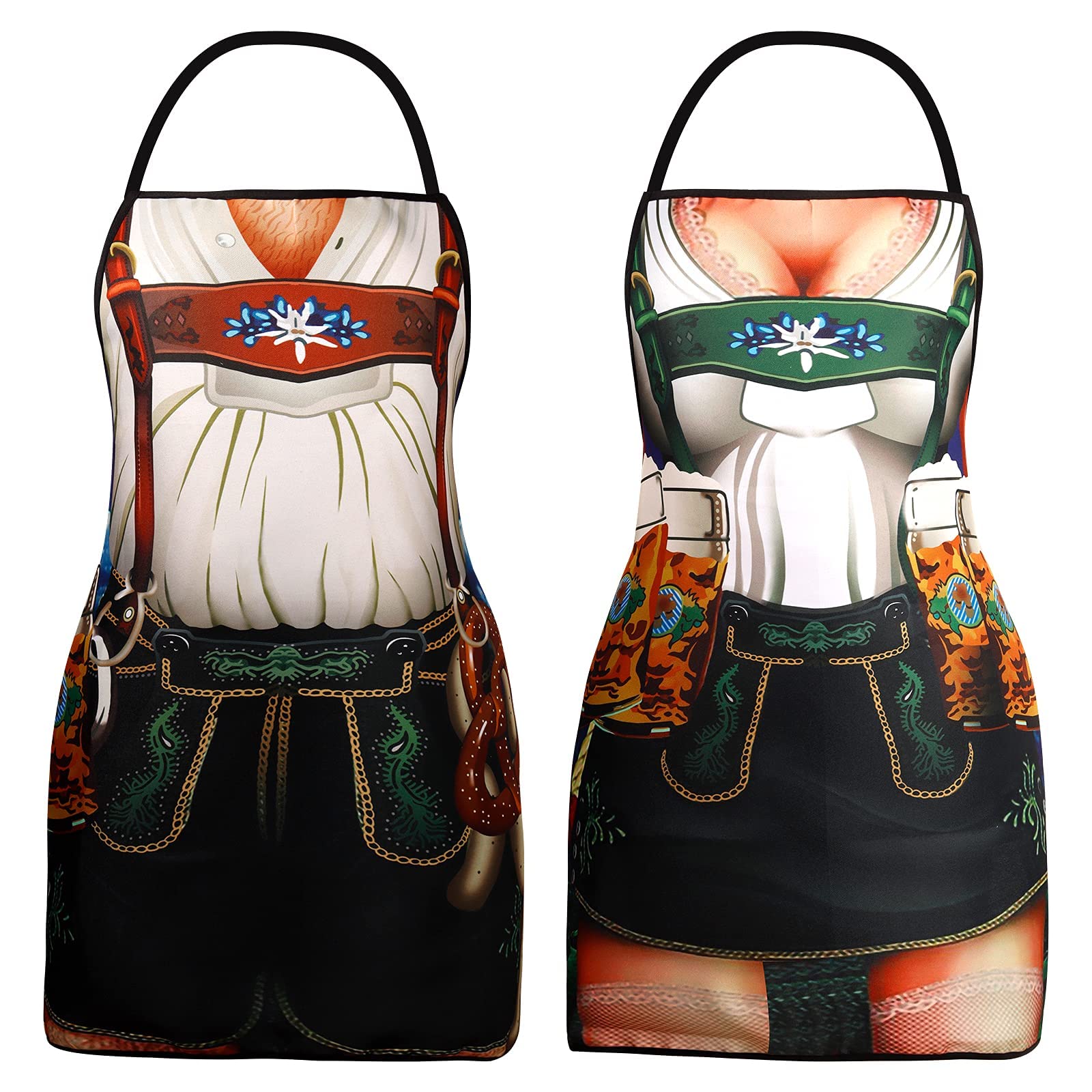 JFQ 2PCS Oktoberfest Apron, Oktoberfest Party German Dirndl with Adjustable Tying Ropes Cooking Gardening BBQ Baking Aprons for Bavarian Beer Festival