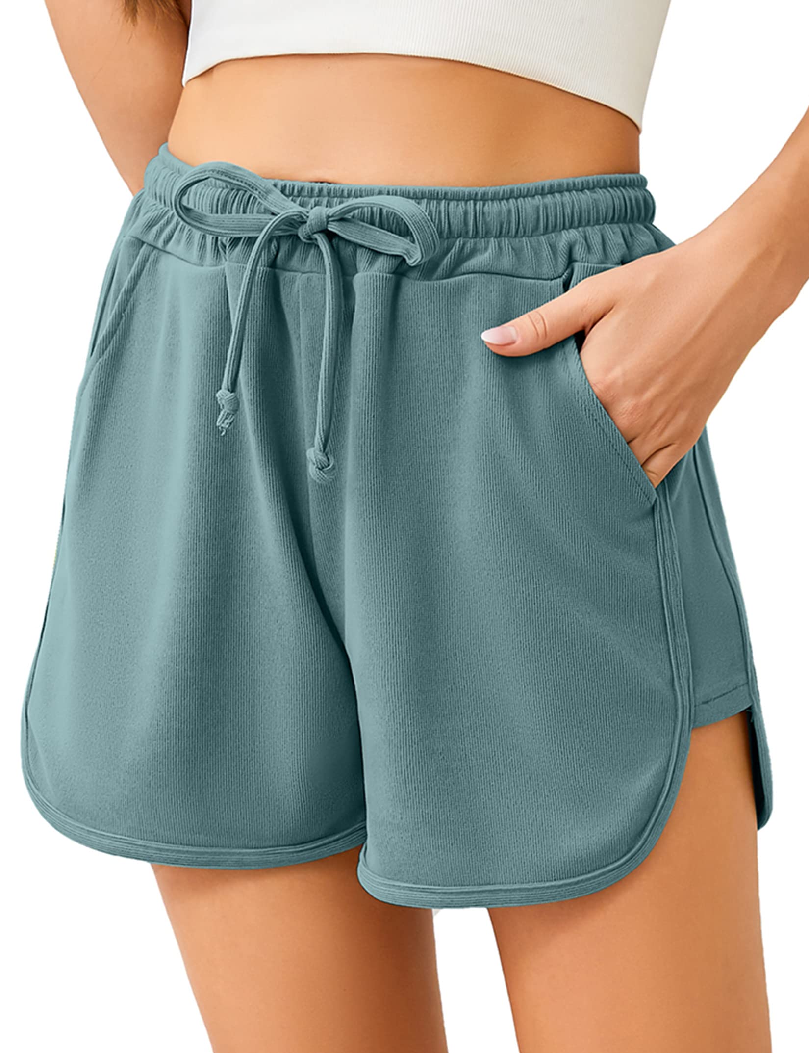 JoyJoy Women Sweat Shorts Comfy Lounge Athletic Shorts Elastic Drawstring with Pockets Running Short Fall Workout Clothes Green M