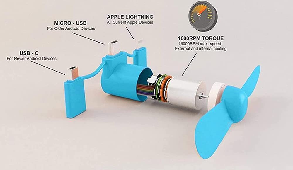 Mini Cell Phone Fan - Colorful and Powerful 2-in-1 Fan for iPhone/iPad/Android Smartphone/Tablet - Cell Phone Summer Accessories - (6-Pack) 3.55''D x 3.55''W x 1.55''H