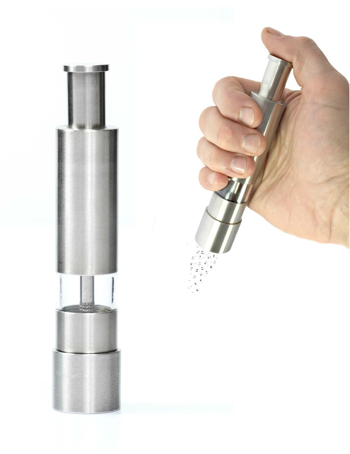 Grind Gourmet Original Pump & Grind Cooking Gadgets, Salt and Pepper Grinder Set or Singles, Buy 1, Buy 2 or More, Solid Stainless, Red or Black.
